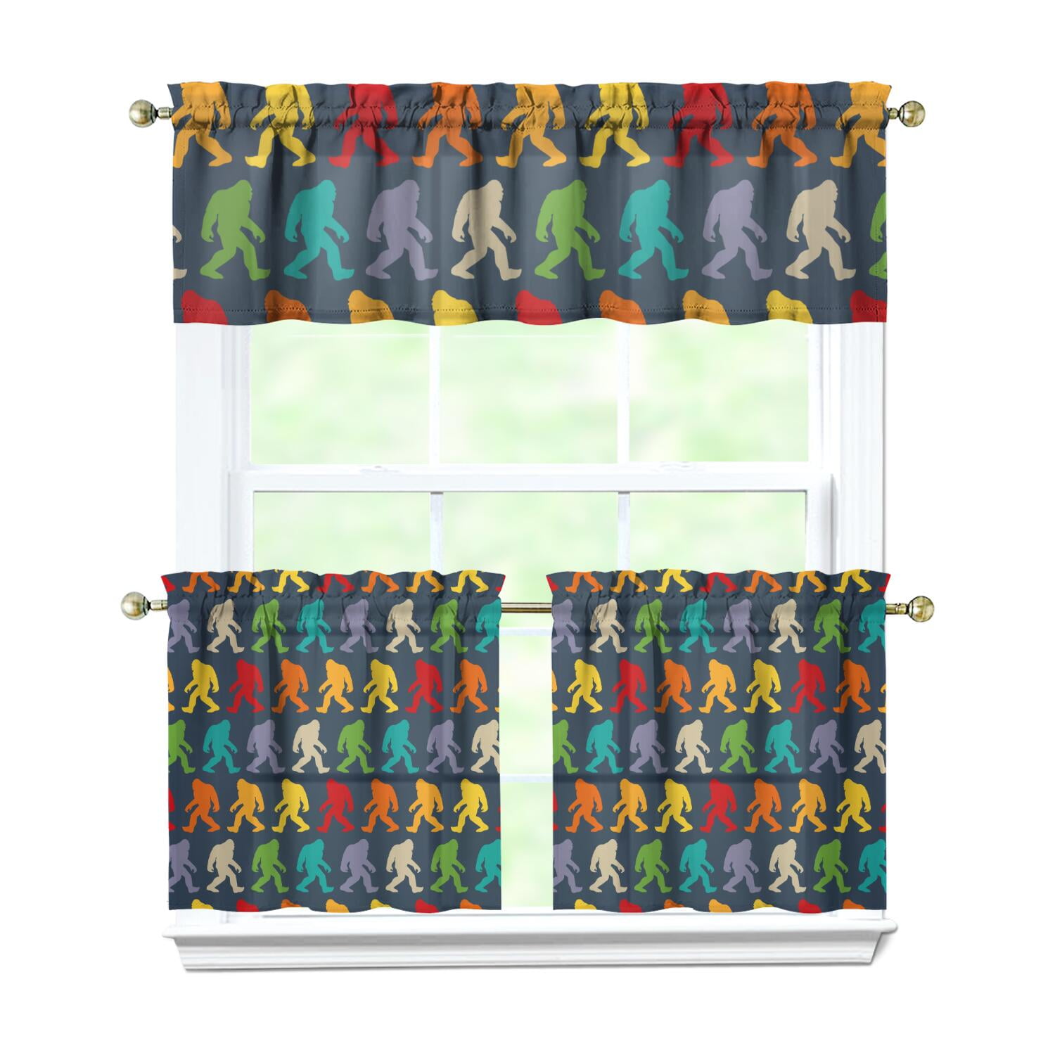 Funny Bigfoot Kitchen Curtains for Windows – Retro Forest Mountain ...