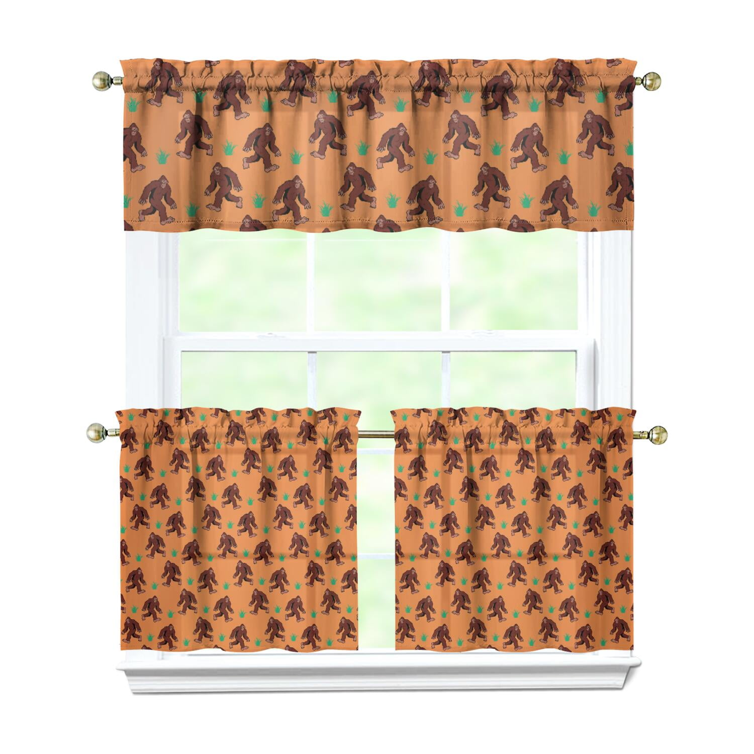 Funny Bigfoot Kitchen Curtains for Windows – Retro Forest Mountain ...