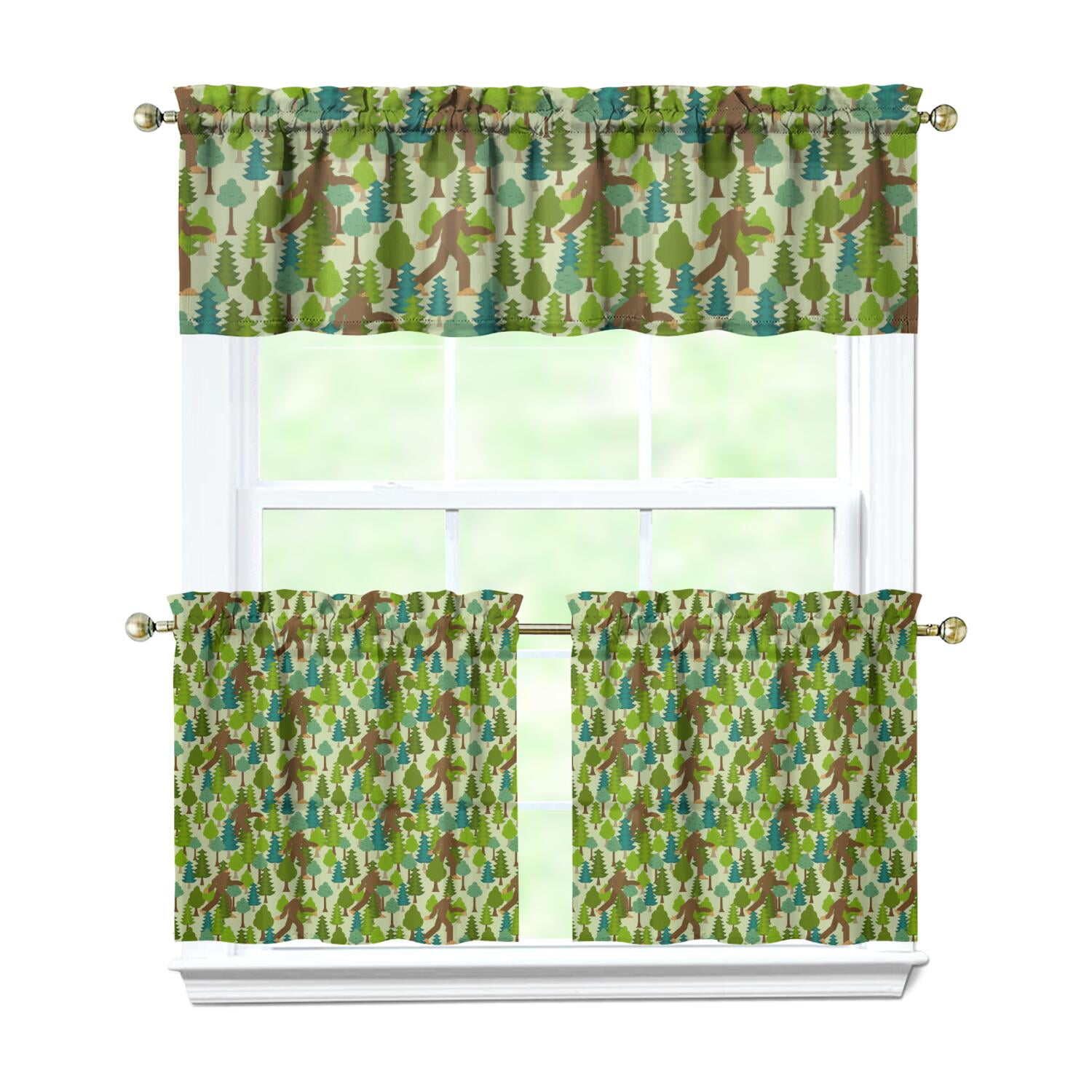 Funny Bigfoot Kitchen Curtains for Windows – Retro Forest Mountain ...