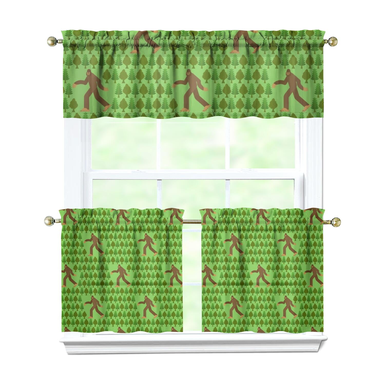 Funny Bigfoot Kitchen Curtains for Windows – Retro Forest Mountain ...