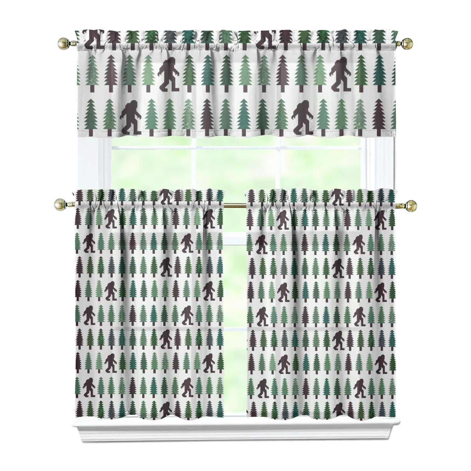 Funny Bigfoot Kitchen Curtains for Windows – Retro Forest Mountain ...