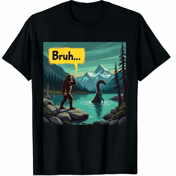 Funny Bigfoot Sasquatch Loch Ness Monster Introvert Bruh Graphic Black ...