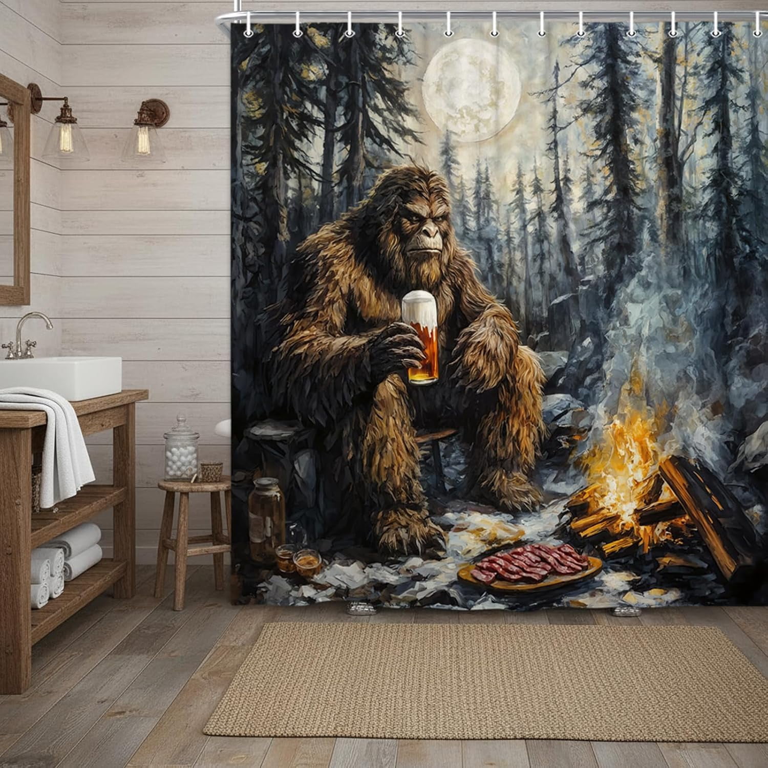 Funny Bigfoot Shower Curtain Sets, Vintage Fancy Humor Gorilla Drinking ...