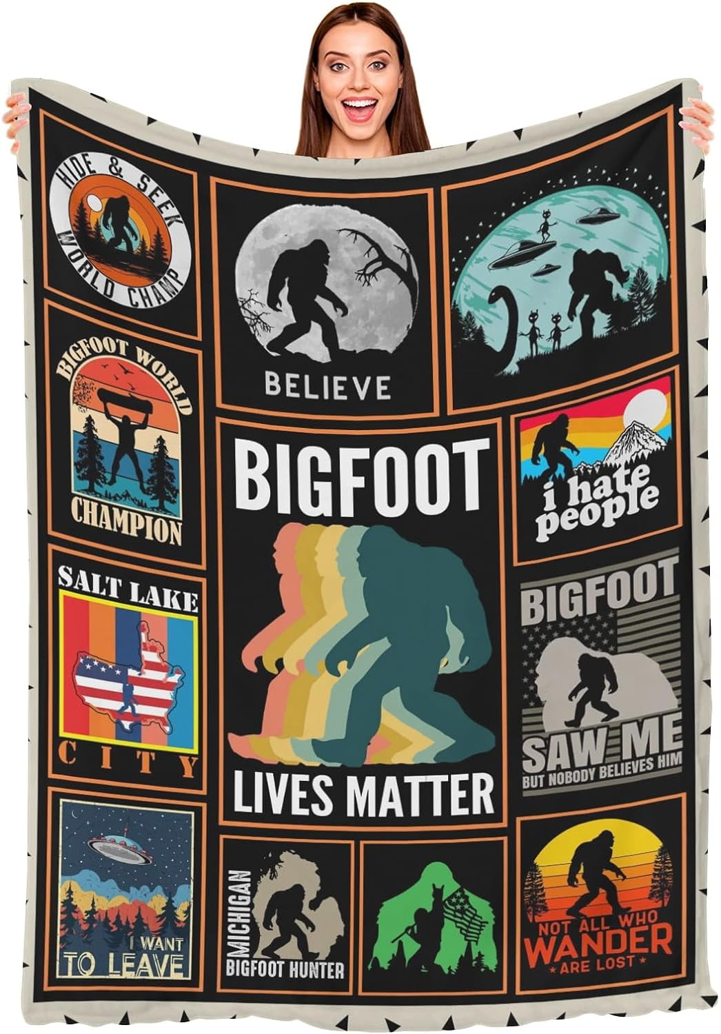 Funny Bigfoot Throw Blanket Sasquatch Gift, Cool Big Foot Lover Gifts ...