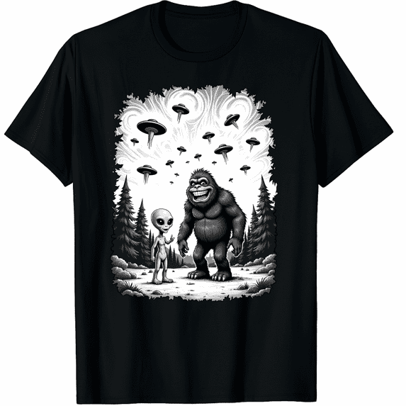 Funny Bigfoot and Alien Sasquatch Bruh Selfie Graphic Black T-Shirt for ...