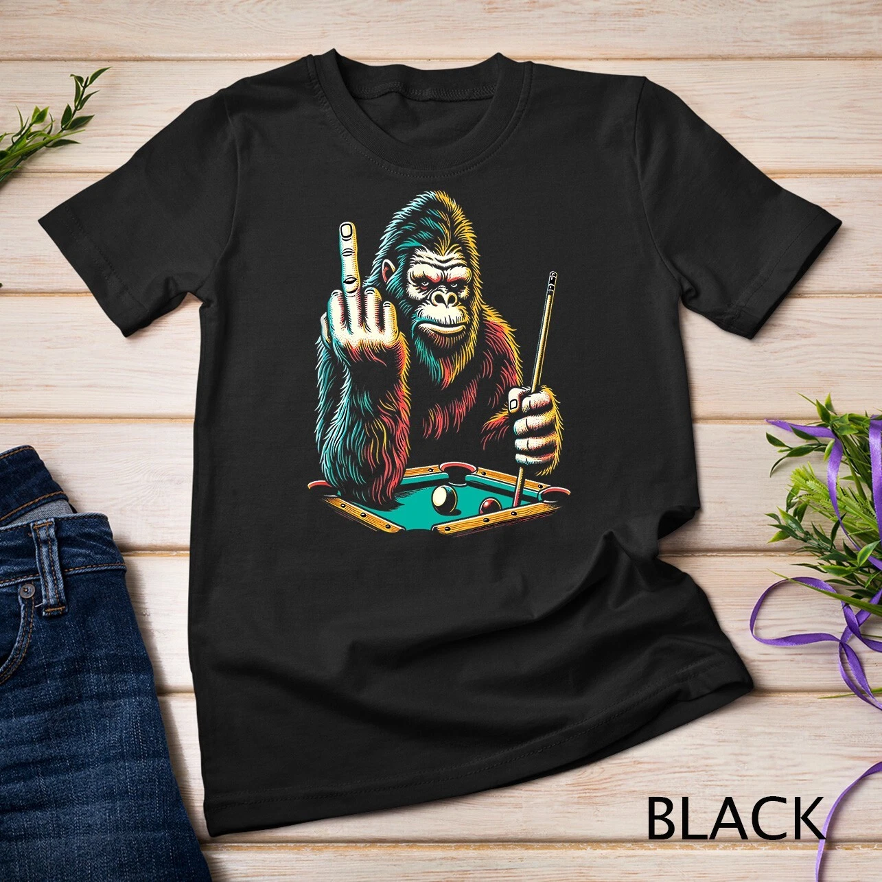 Funny Billiards Pool Player Retro Bigfoot Sasquatch T-Shirt Unisex T ...