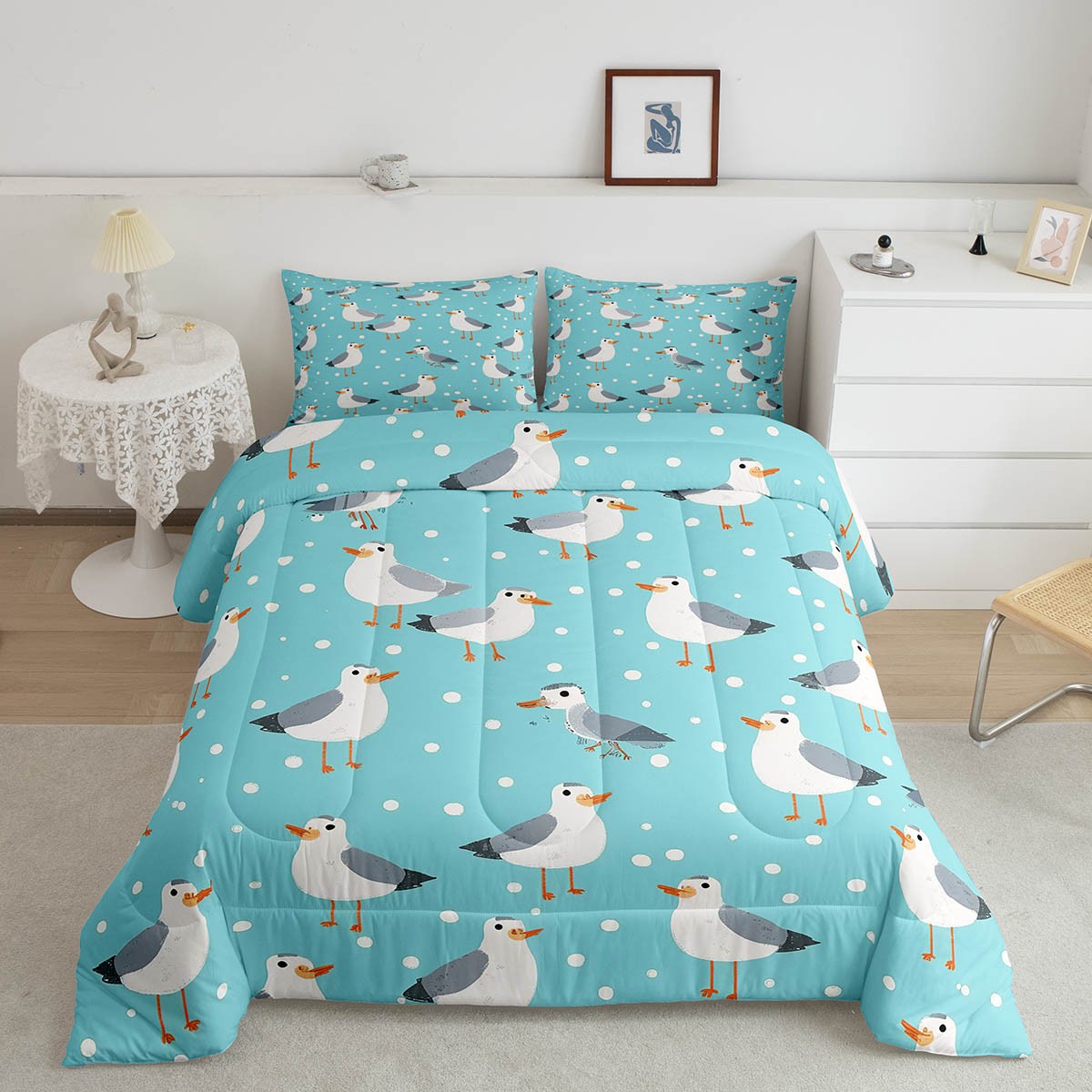 Funny Birds Bedding Set Teens Adults,Cartoon Seagull Queen Comforter ...