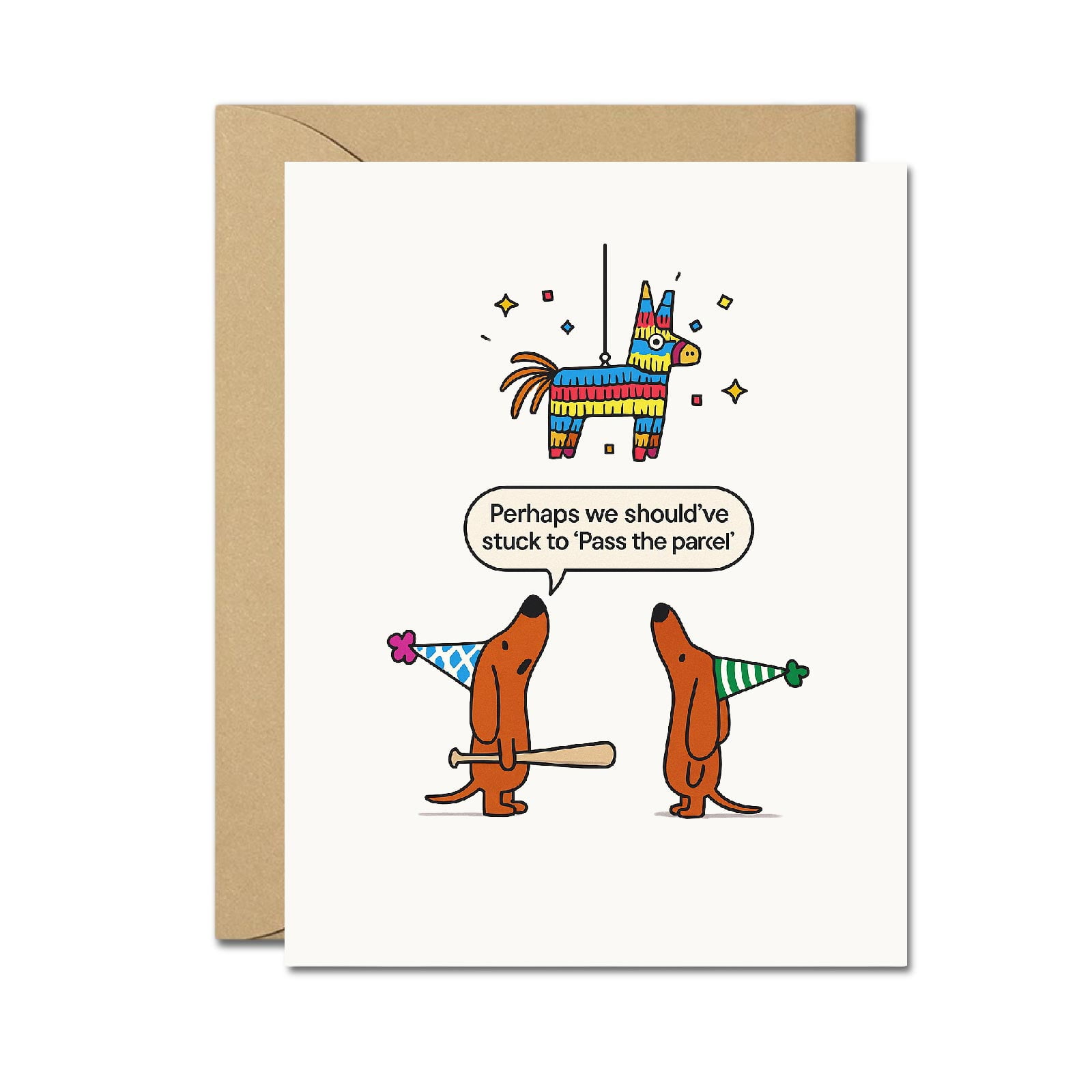 Funny Birthday Card with Dogs and Piñata – Humorous Party Greeting Card ...