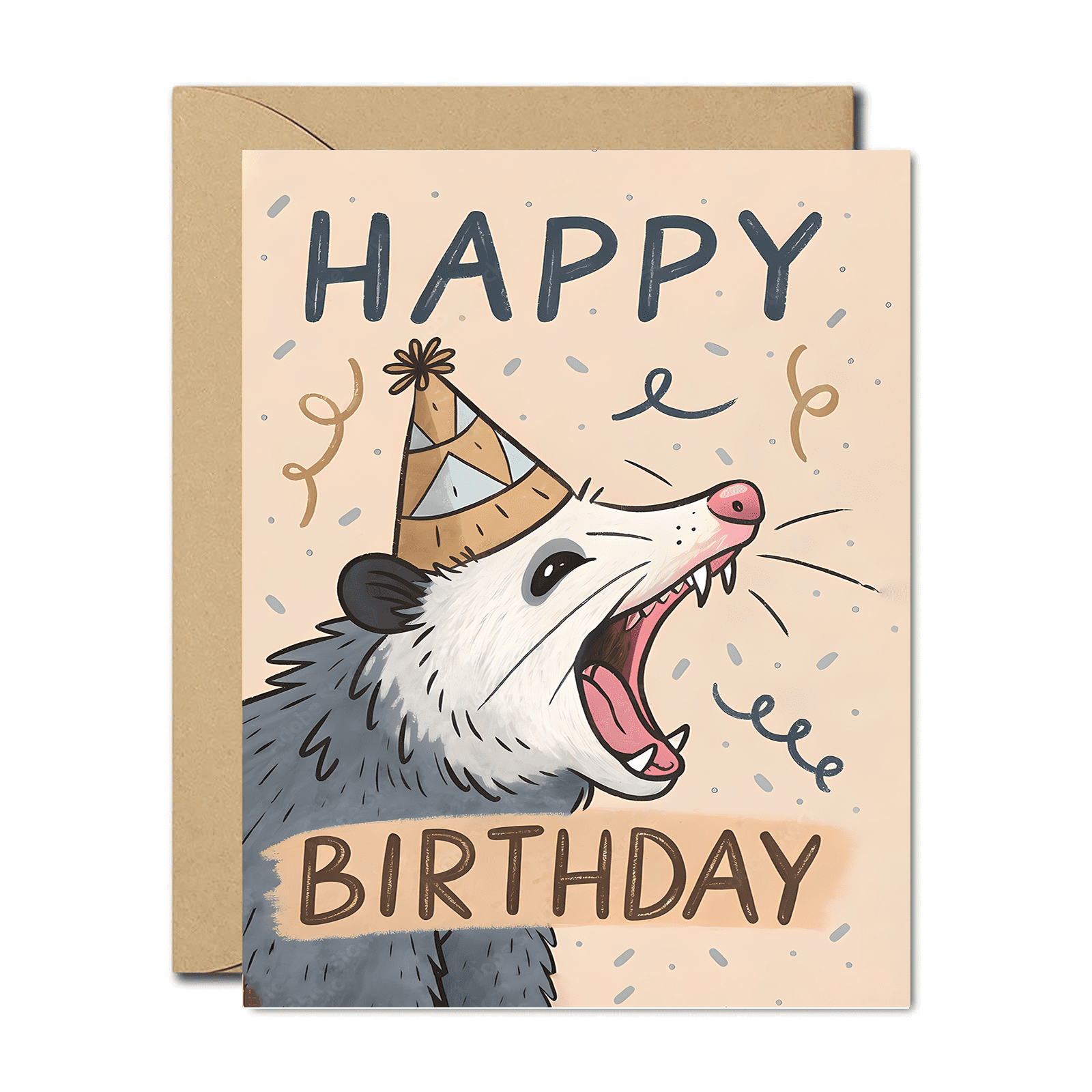 Funny Birthday Card Featuring Adorable Possum with Party Hat - “Happy ...