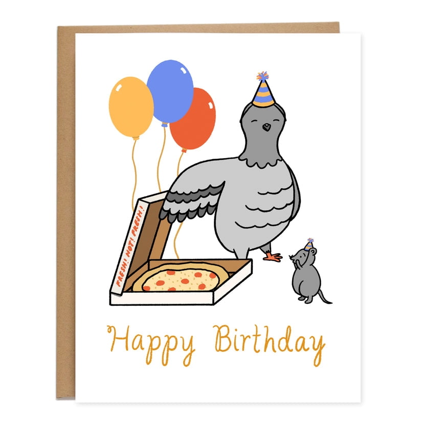 Funny Birthday Card with Pigeon and Pizza Design – "Happy Birthday ...