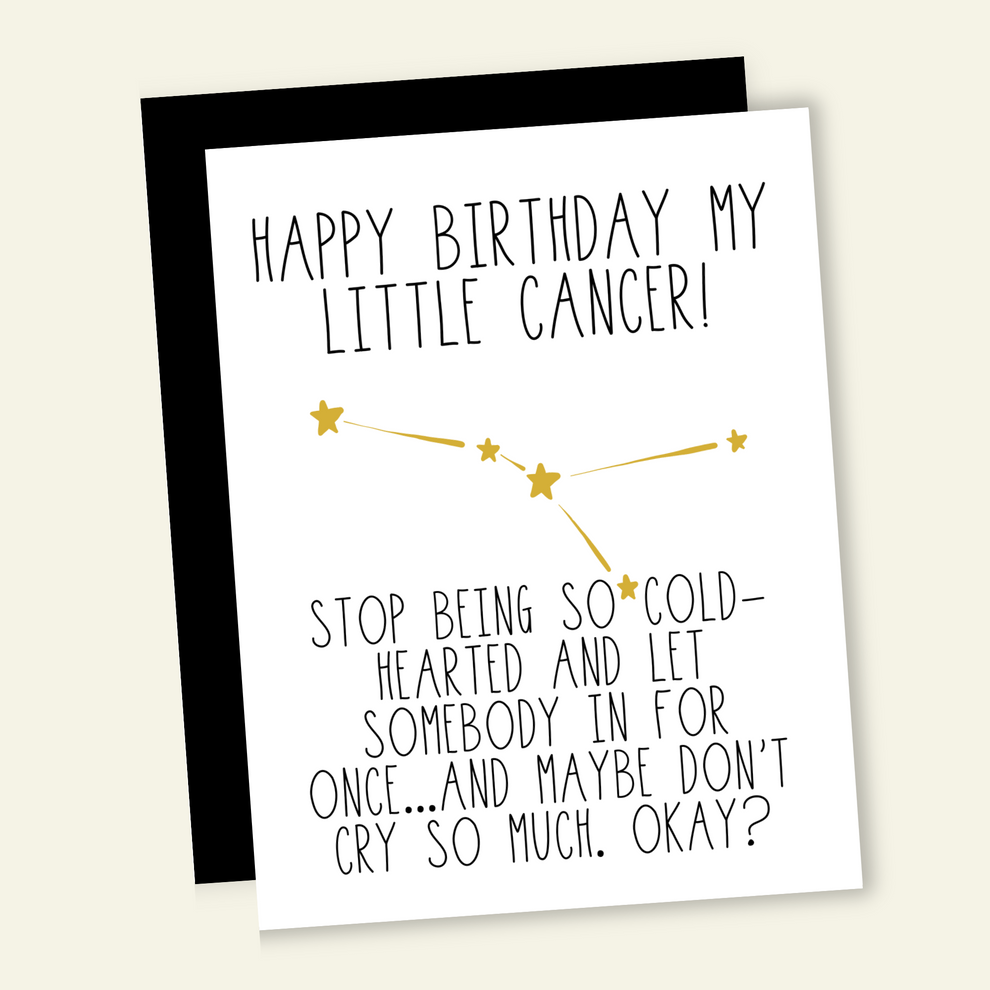 Funny Birthday Card for Cancer Zodiac Sign – Humorous Message, Blank ...