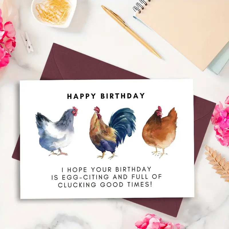 Funny Birthday Card with Chickens – "Happy Birthday" Playful Design ...