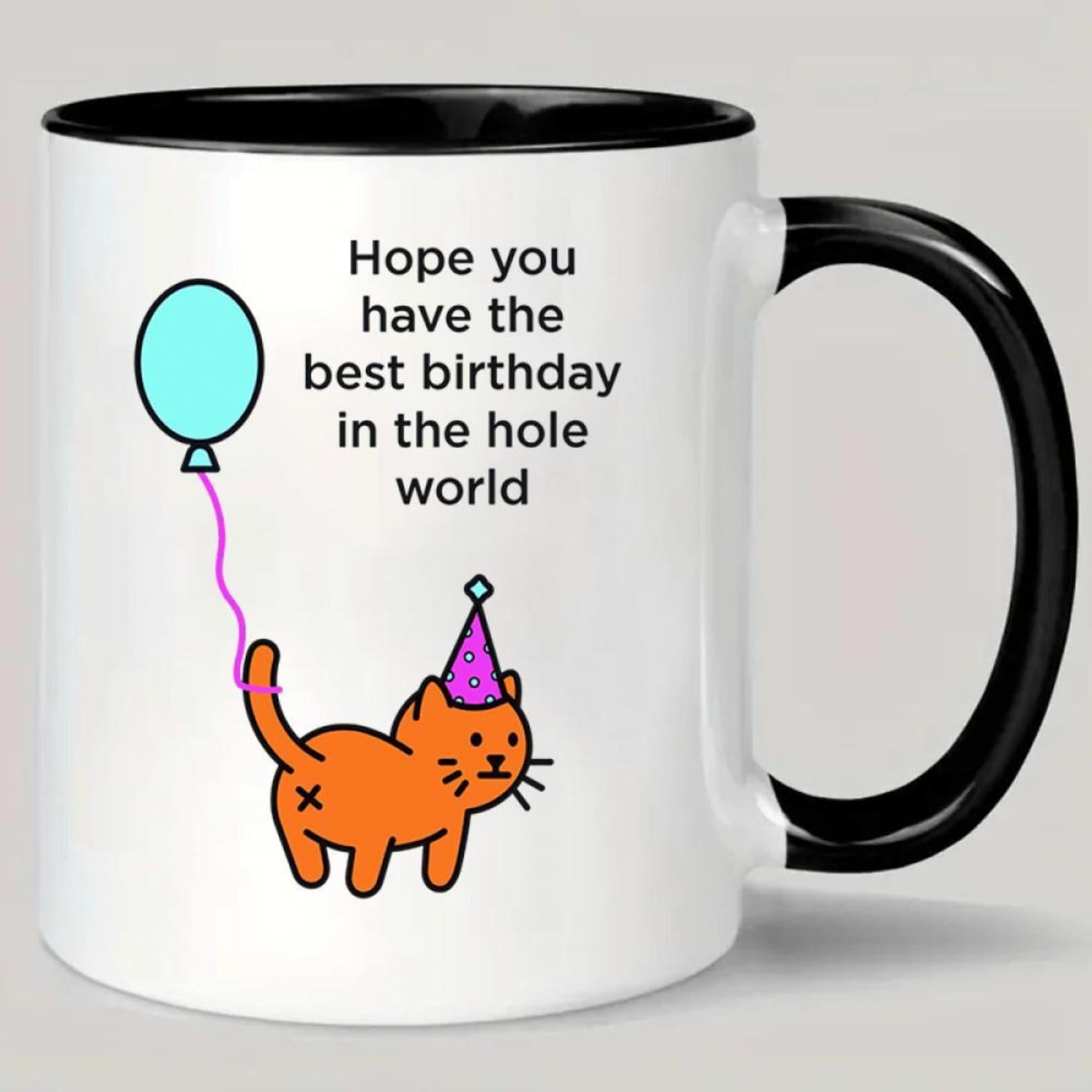Funny Birthday Mug Cute Orange in Party Hat Balloon Cup Insulated ...