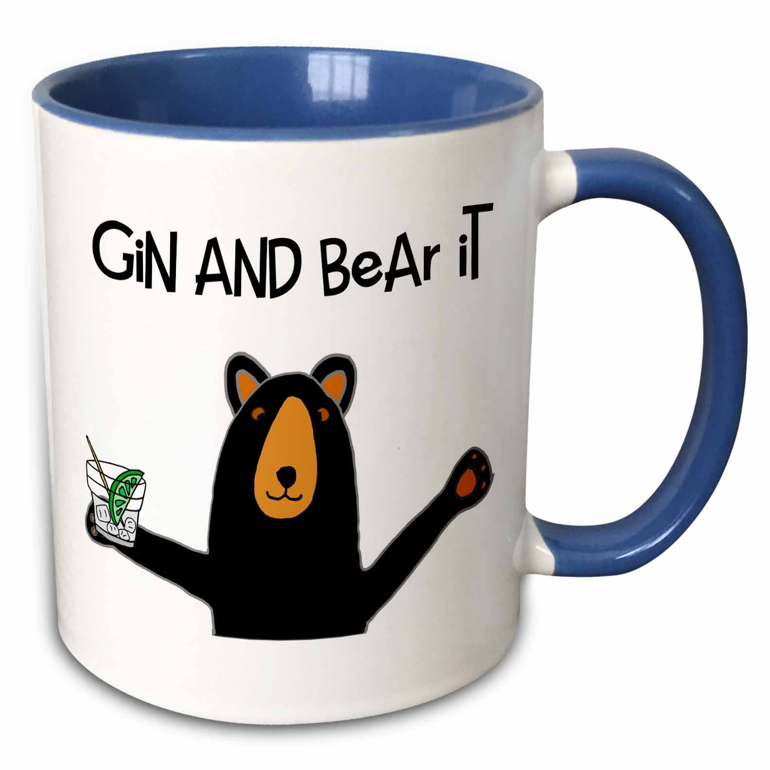 3drose, Funny Black Bear Drinking Gin Drink Gin and Bear It Pun, 11oz ...