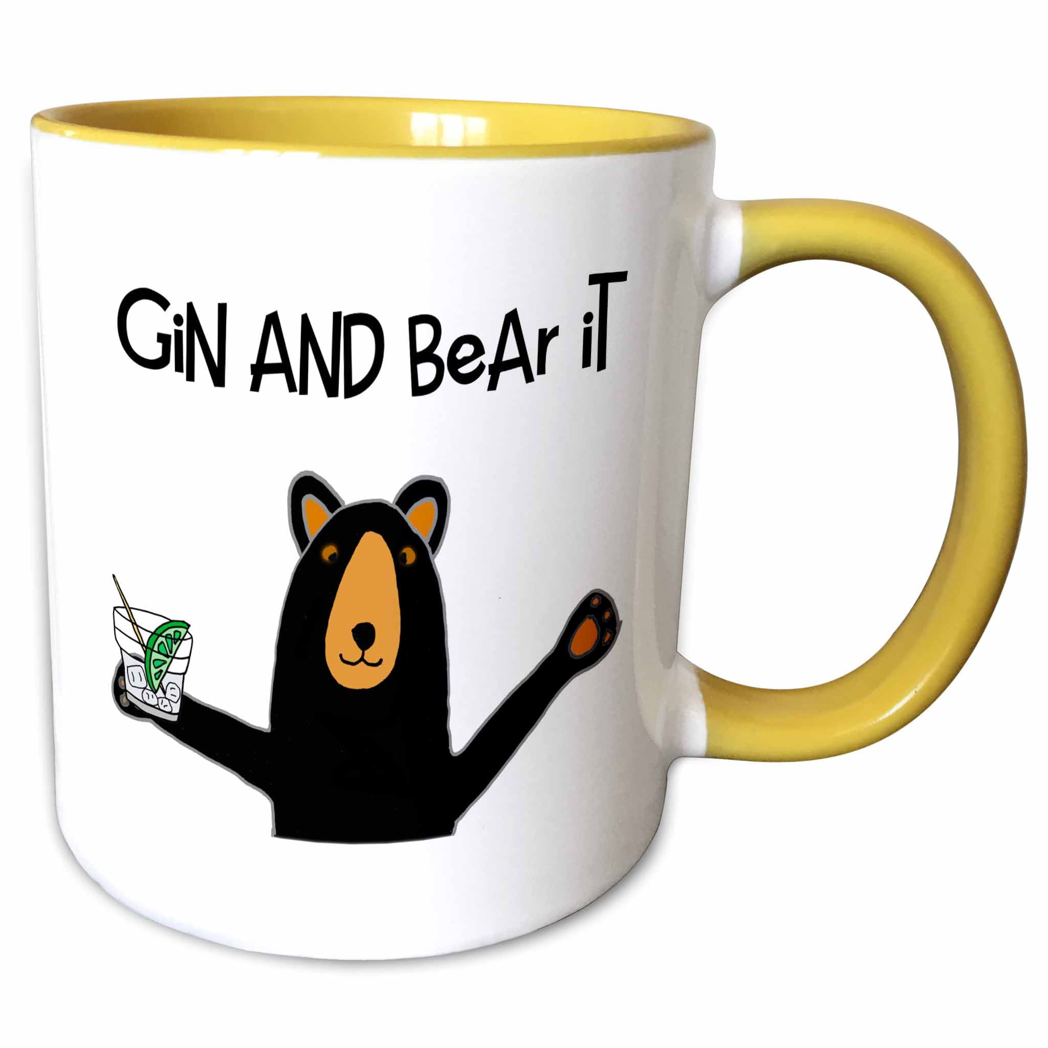 3drose, Funny Black Bear Drinking Gin Drink Gin and Bear It Pun, 11oz ...