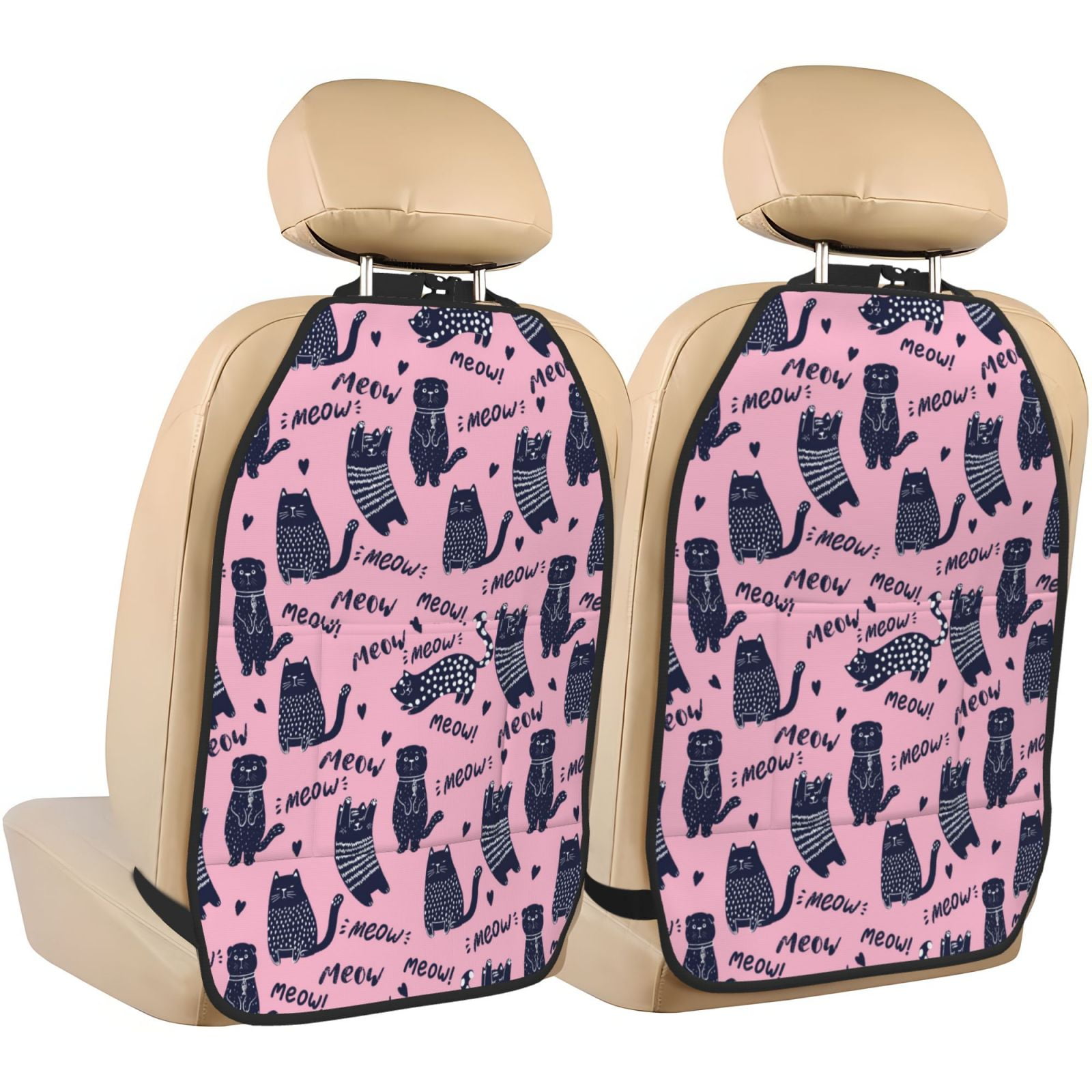 Funny Black Cartoon Cat Backseat Car Organizer, 2 Pack Kick Mats Back ...
