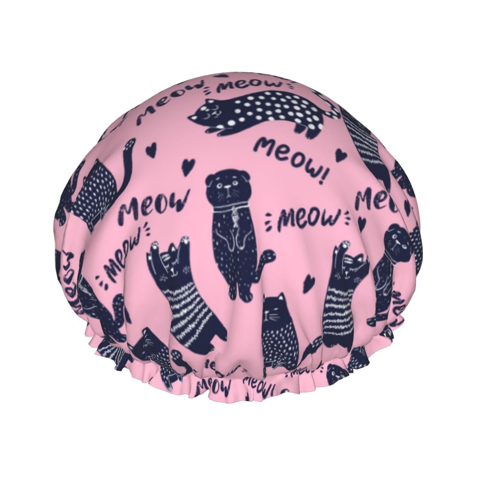 Funny Black Cartoon Cat Shower Cap, Reusable Bath Hair Hat for all Hair ...
