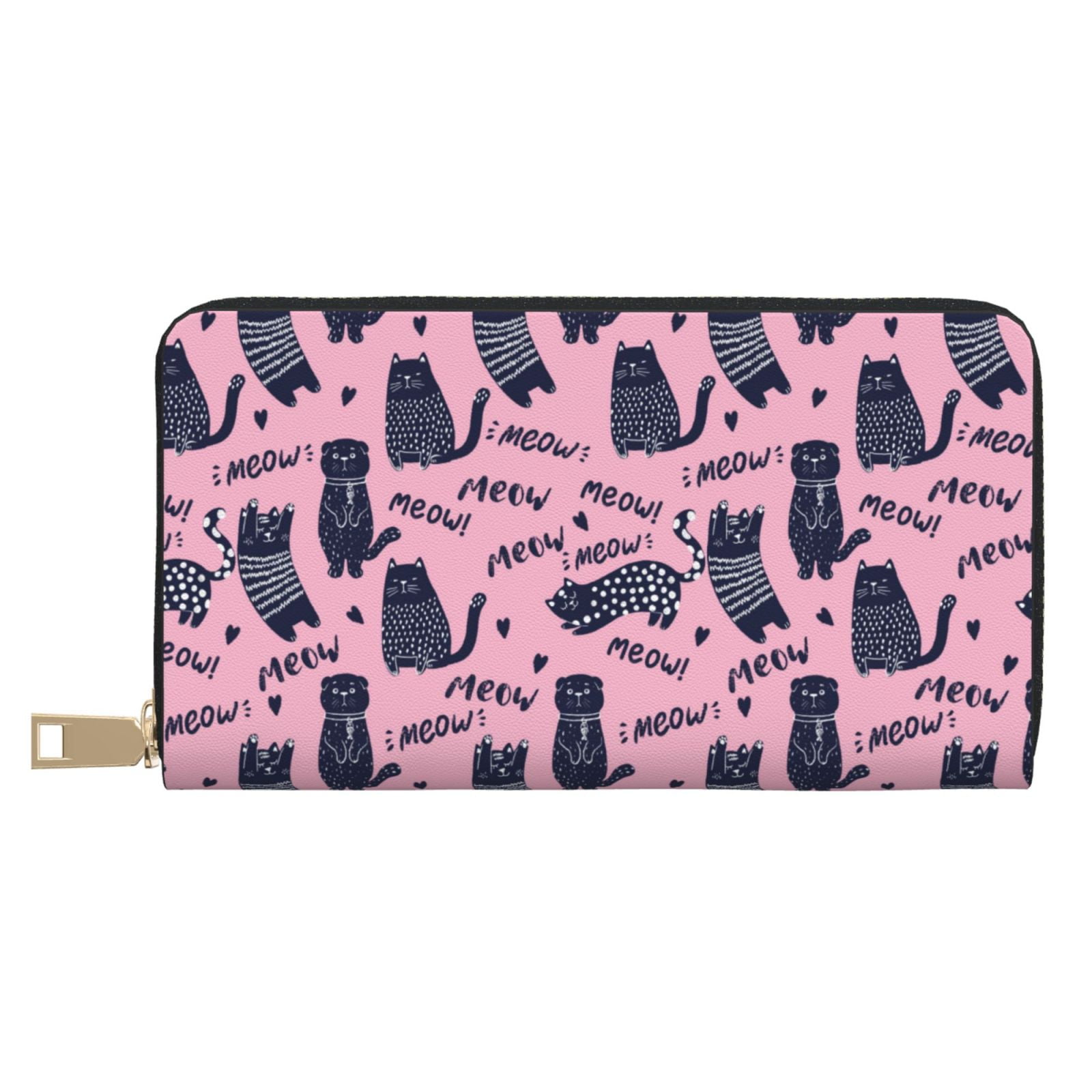 Funny Black Cartoon Cat Wallet Women, Leather Bifold Multi Card Wallet ...