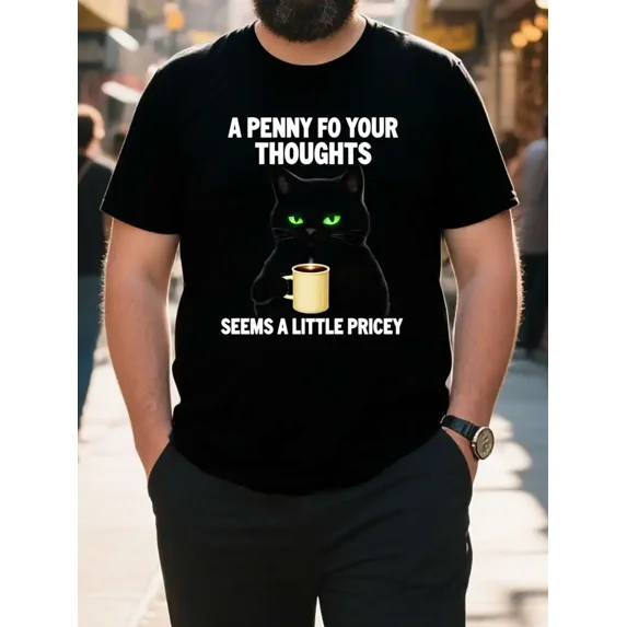 Funny Black Cat Green Eye Coffee Quote Men’s Heavyweight Cotton T-Shirt ...