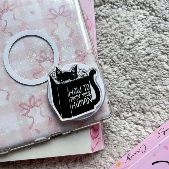 Funny Black Cat Phone Grip - How to Train Your Human Bookish Accessory ...
