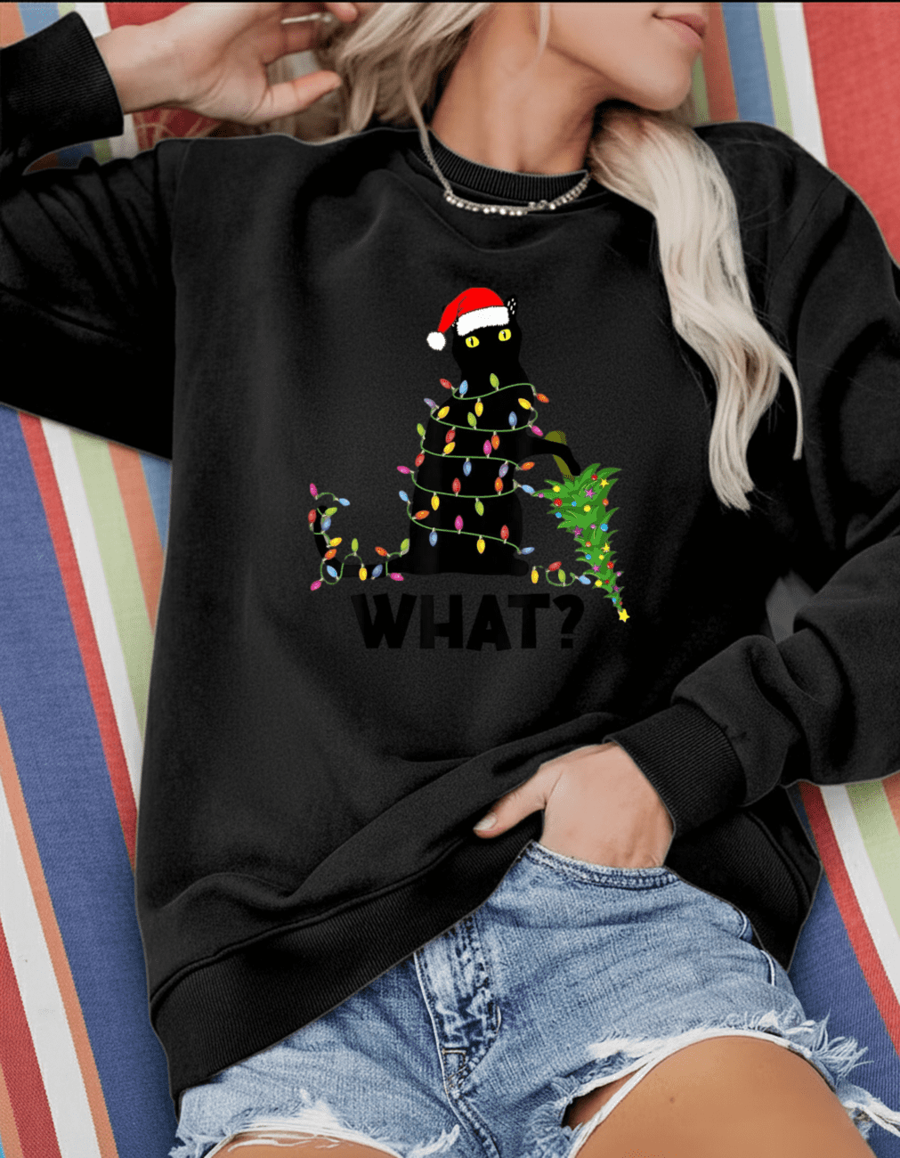 Funny Black Cat Pushing Christmas Tree Over Holiday Fun Sweatshirt, for ...