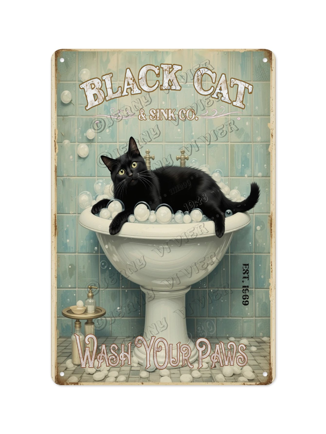 Funny Black Cat Sink Co. Wash Your Paws Aluminum Sign 8 x 12 Inches ...