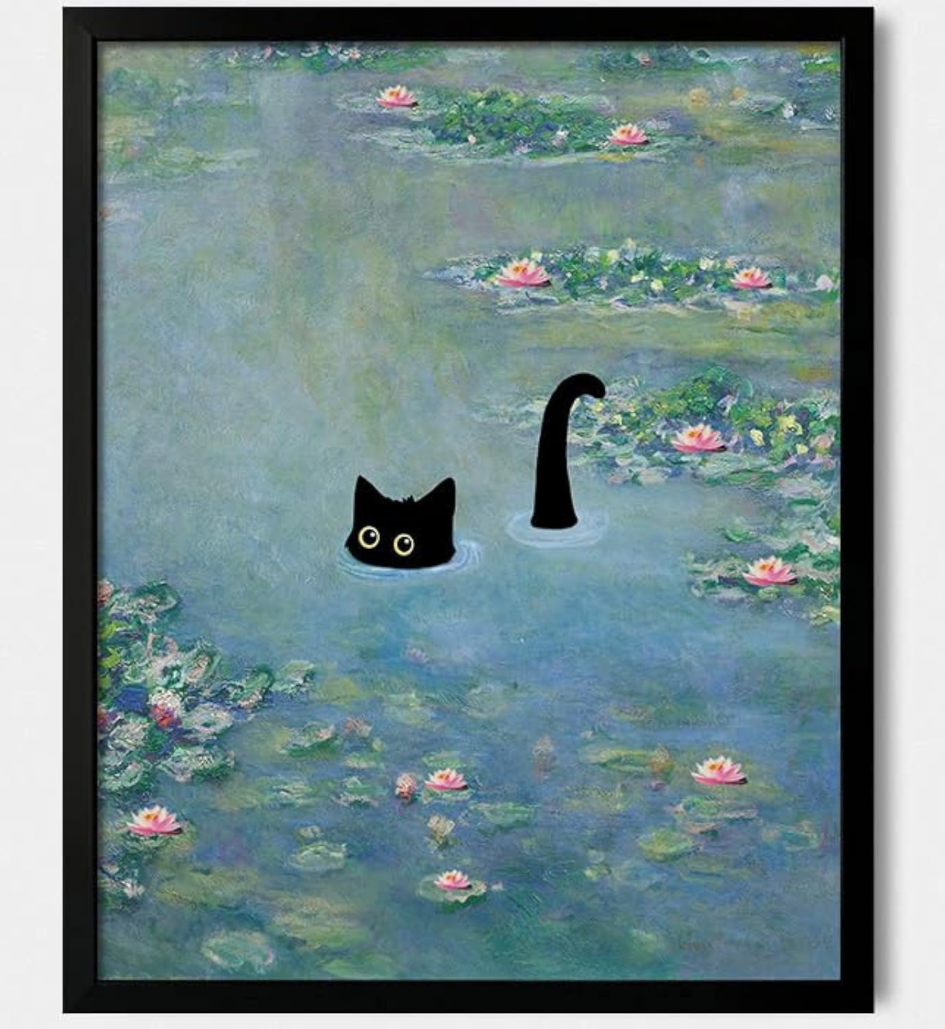 Funny Black Cat Wall Art, Monet Art Water Lily Cat Wall Art Decor ...