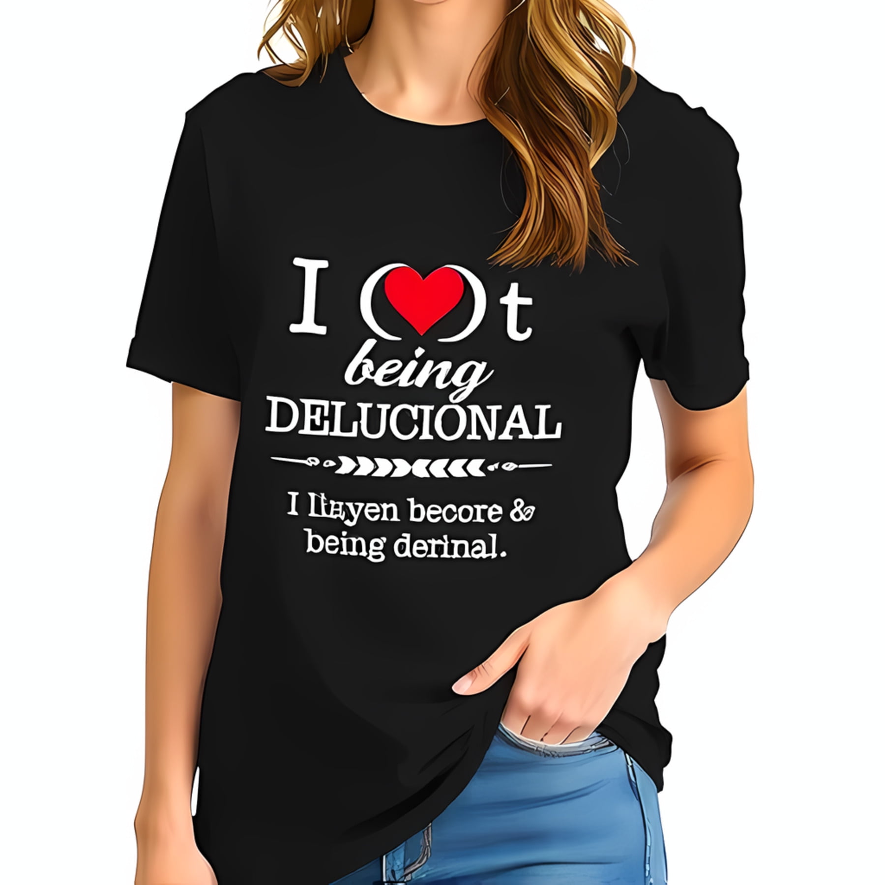 Funny Black Cotton Short Sleeve T-Shirt - " I Love being DELUCIONAL ...