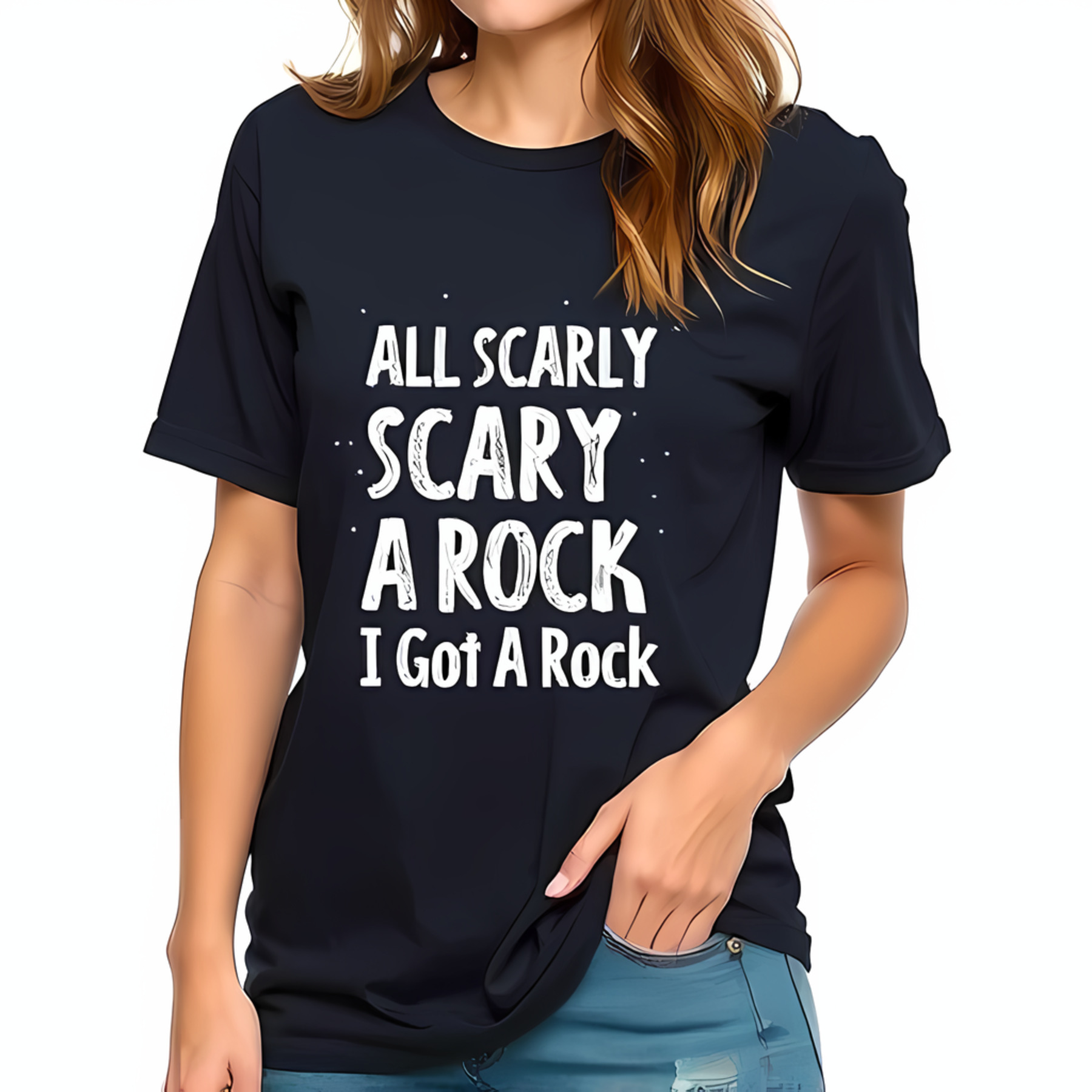 Funny Black Cotton Short Sleeve T-Shirt with Whimsical 'ALL SCARLY ...