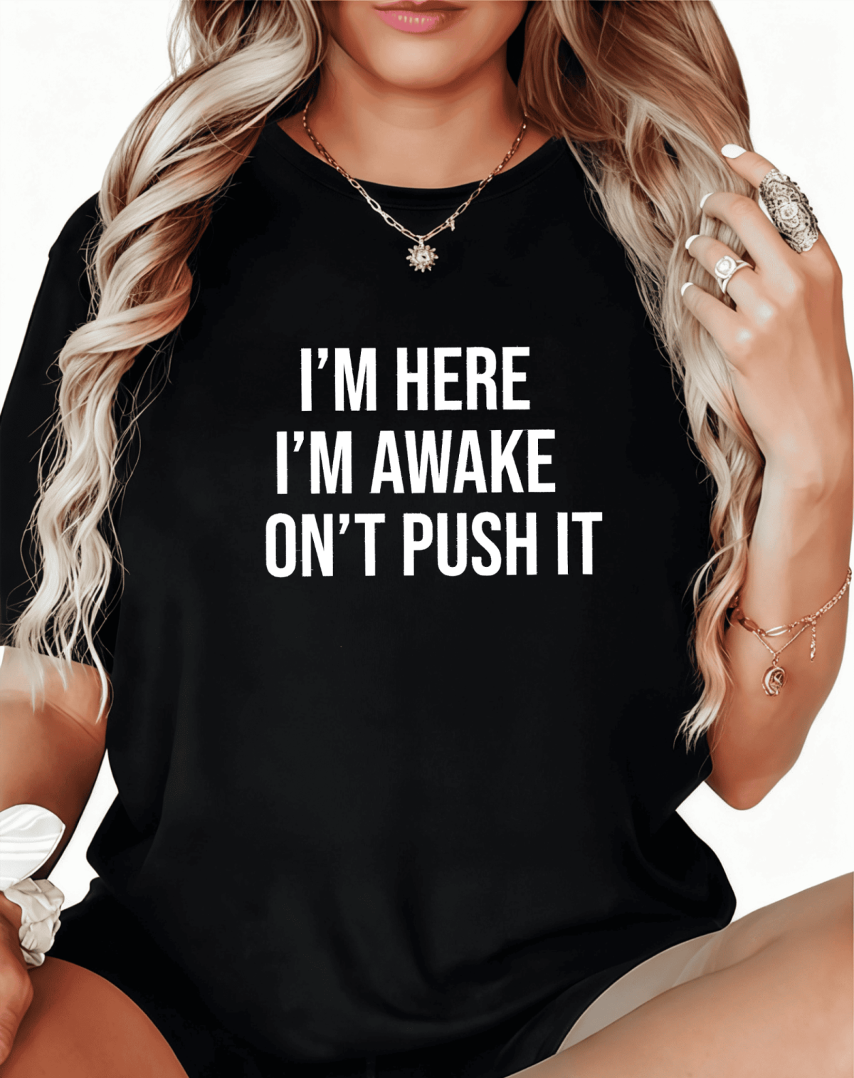 Funny Black Graphic Tees Print Tshirt Shirts S-5XL I'm Here I'm Awake ...