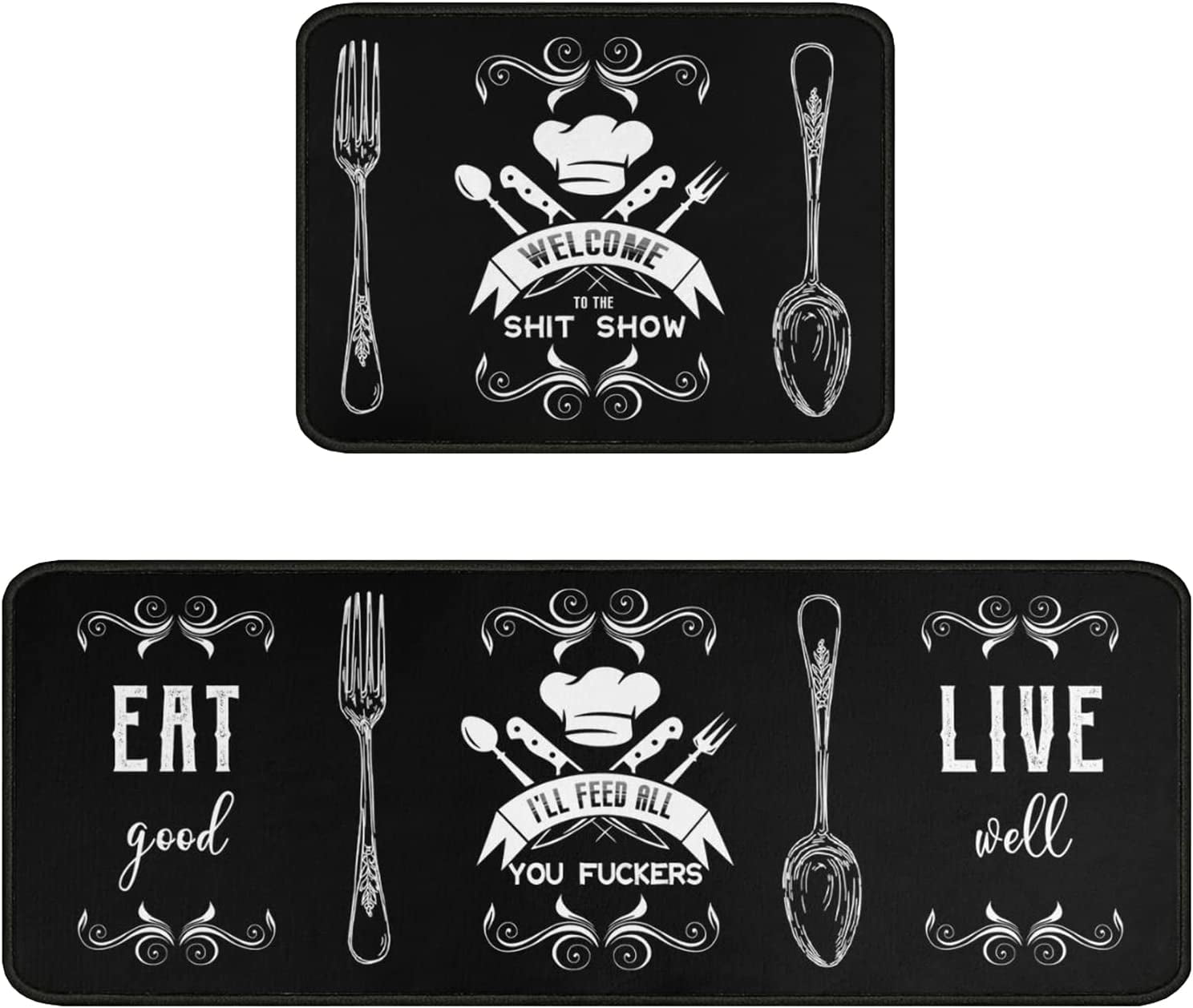 Funny Black Kitchen Rug Mat Set 2 Piece Kitchen Floor Mats Non Slip ...