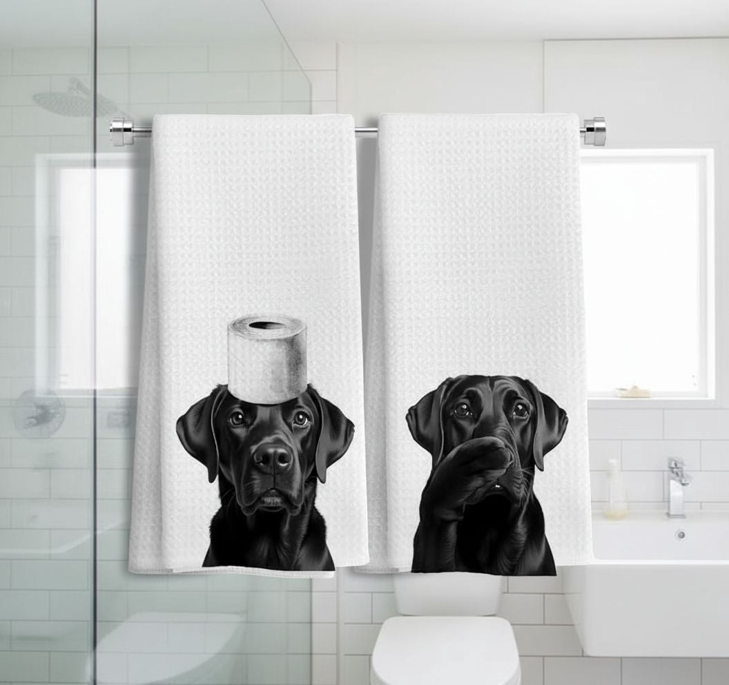 Funny Black Labrador Retriever Hand Towels for Bathroom Decor Set of 2 ...
