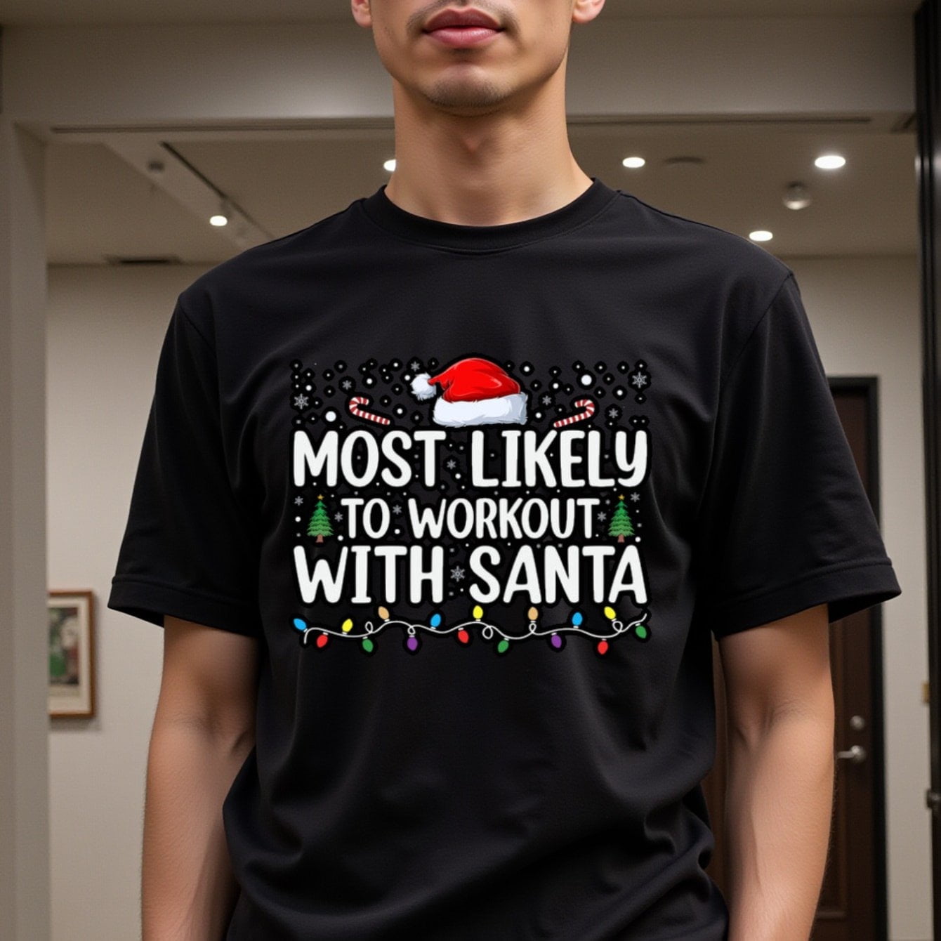 Funny Black Santa Workout Graphic T-Shirt Cotton Crew Neck for Men ...