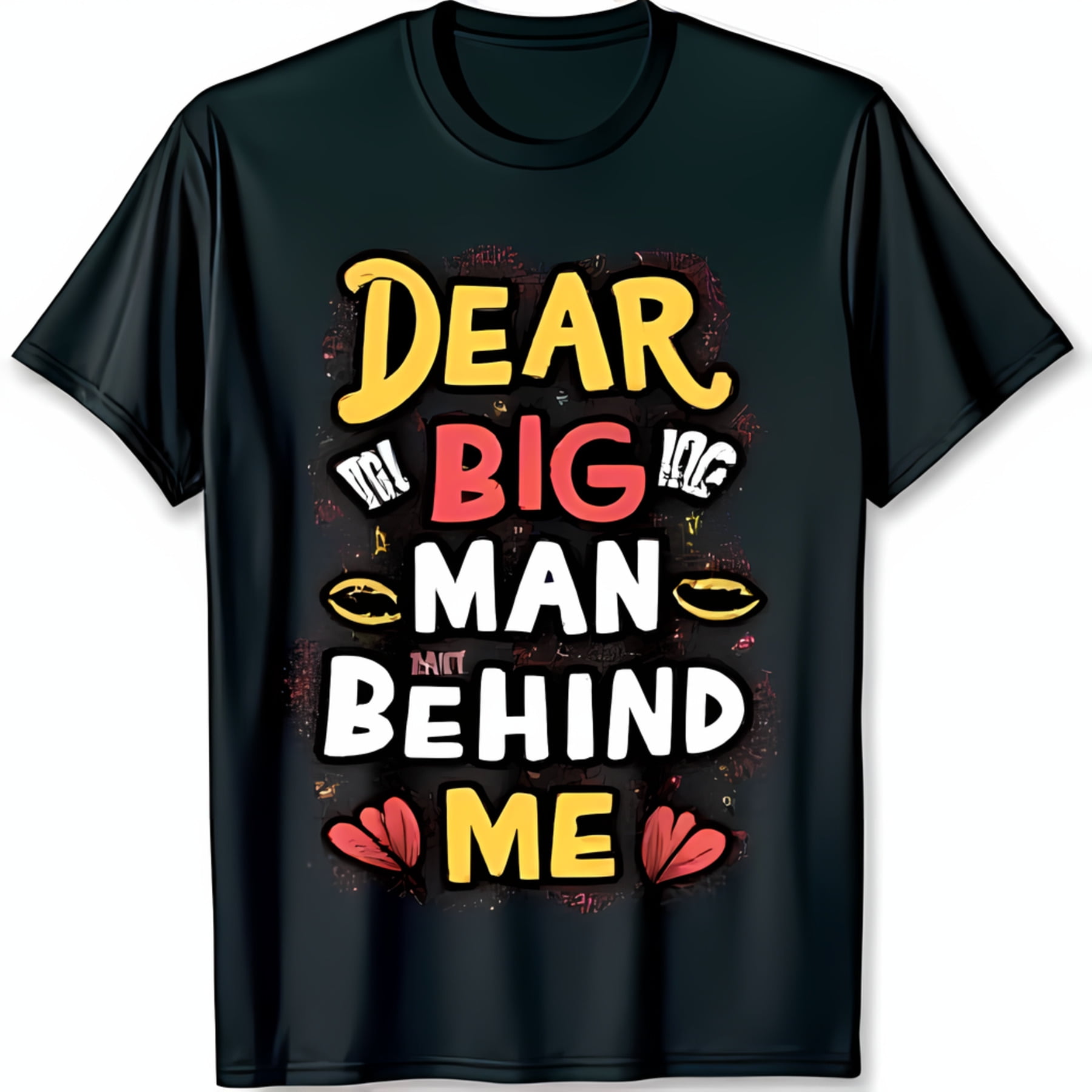 Funny Black T-Shirt with Bold 'Dear Big Man Behind Me' Graphic Design ...
