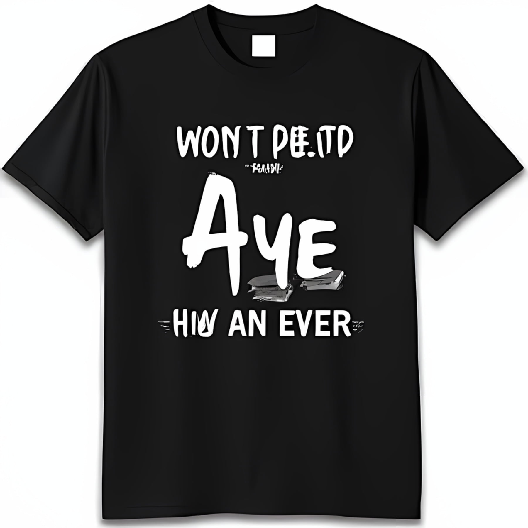 Funny Black T-Shirt with Bold Handwritten 'WON'T PE E T D SORRY AYE HOW ... Funny Black T-Shirt with Bold Handwritten 'WON'T PE E T D SORRY AYE HOW ...