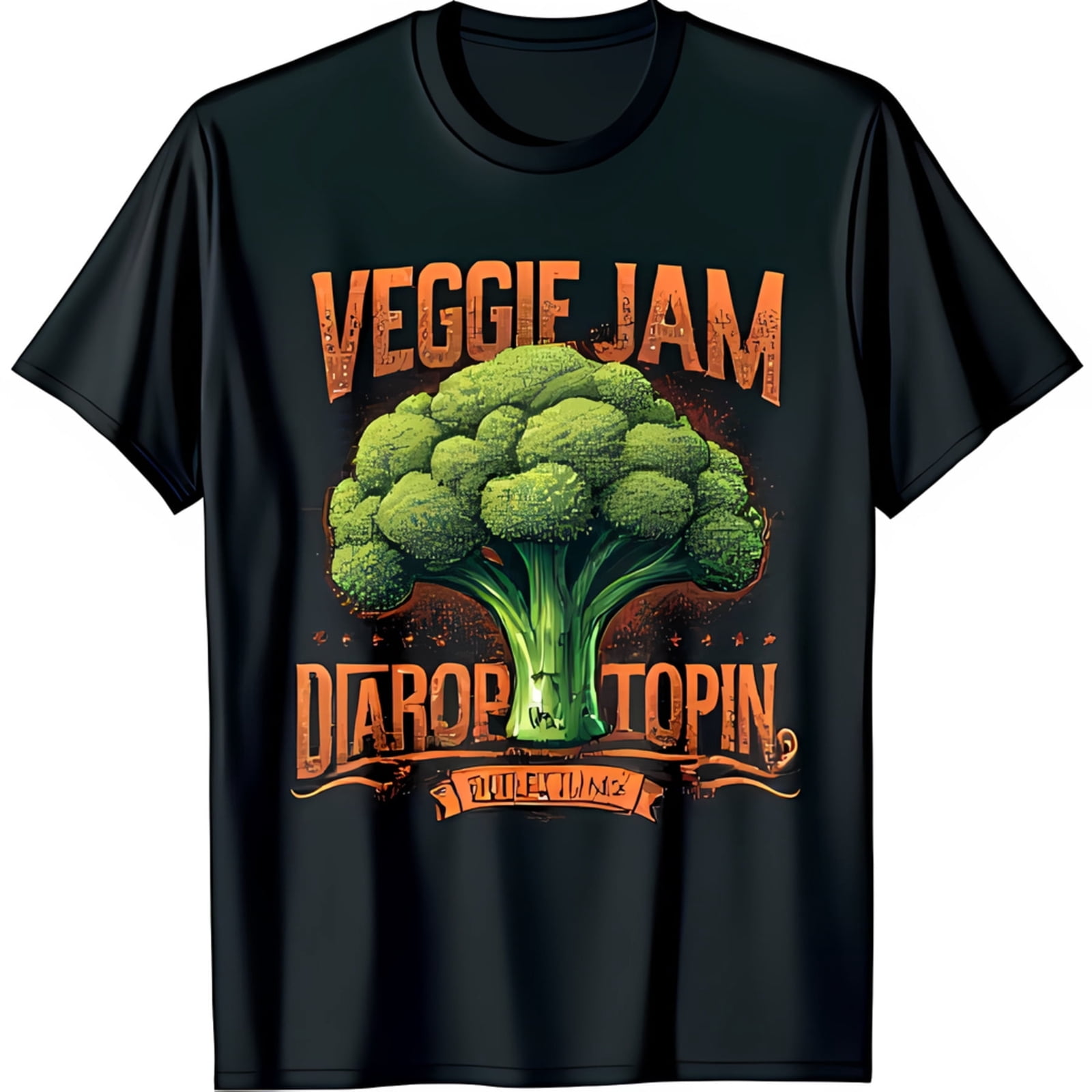Funny Black T-Shirt with Broccoli Floret Design Veggie Jam & Drop Topin ...