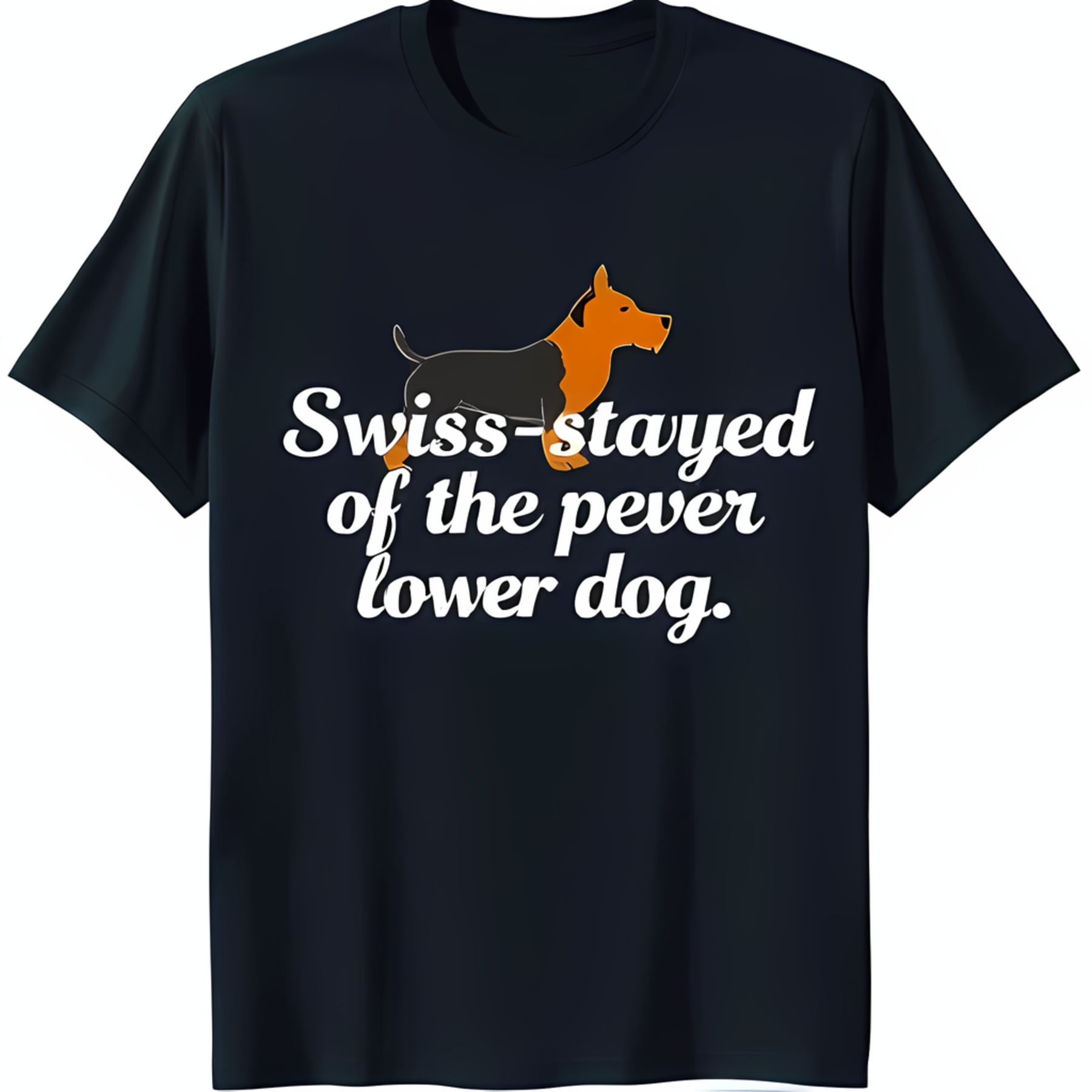 Funny Black T-Shirt with Cartoon Black and Dog 'Swiss stayed of the ...