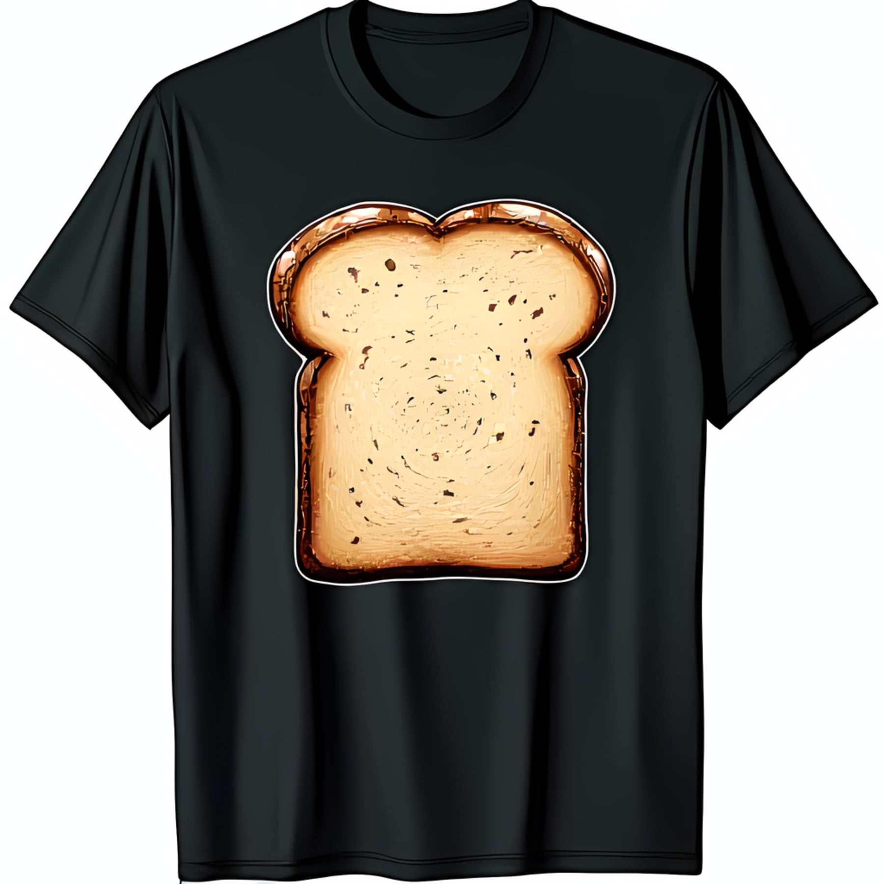 Funny Black T-Shirt with Cartoon Toasted Bread Graphic Unique Design ...