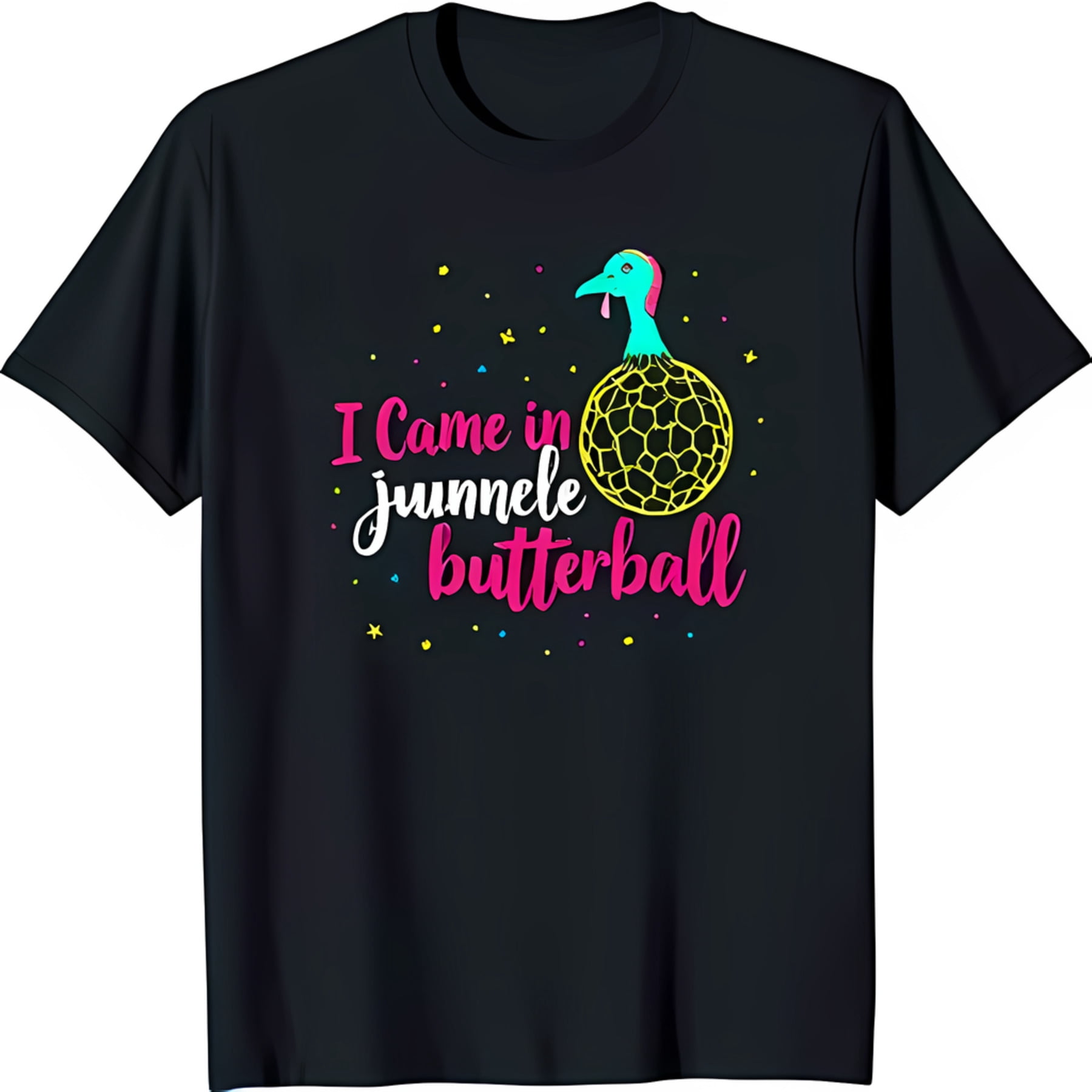 Funny Black T-Shirt with Cartoon Turkey in Net 'I Came In Junnele ...