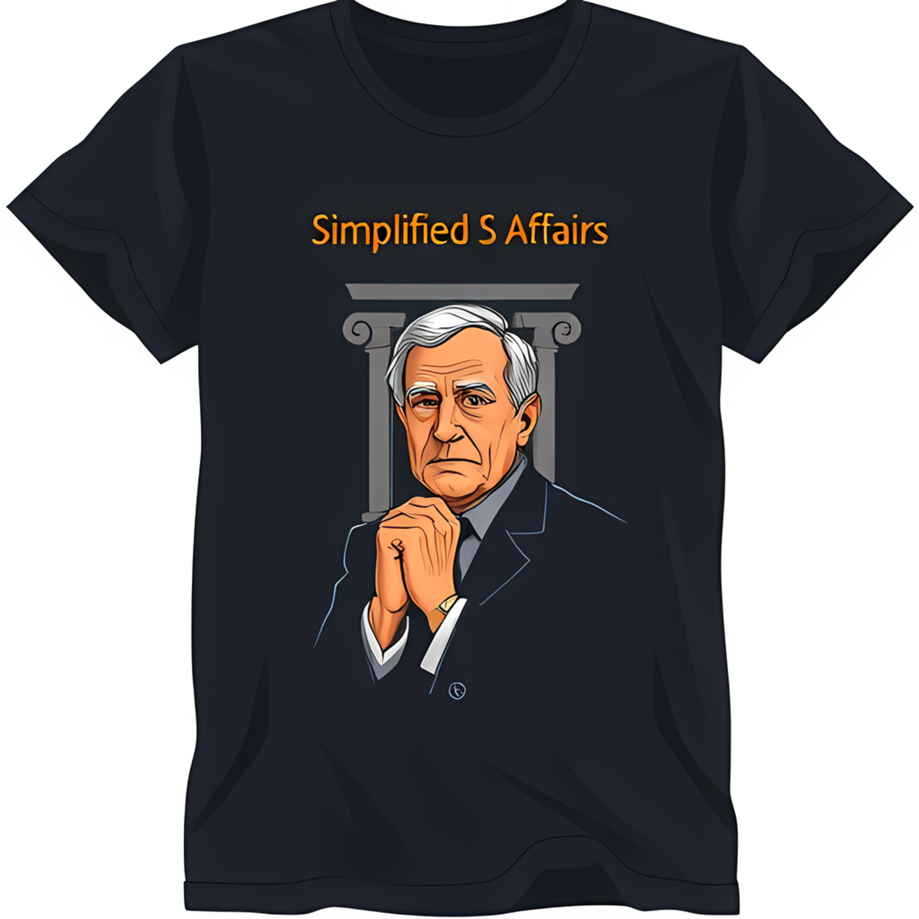 Funny Black T-Shirt with Comedic Man in Suit Illustration 'Simplified S ...