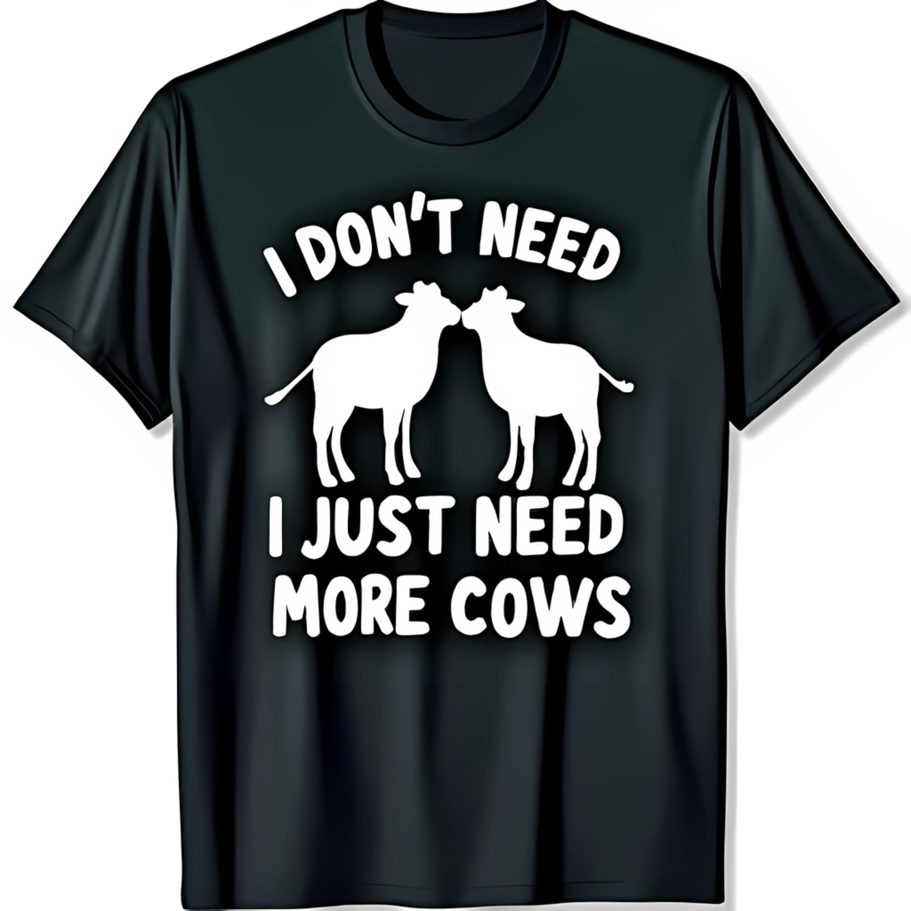Funny Black T-Shirt with Cow Graphic: 'I Don't Need Just More Cows ...