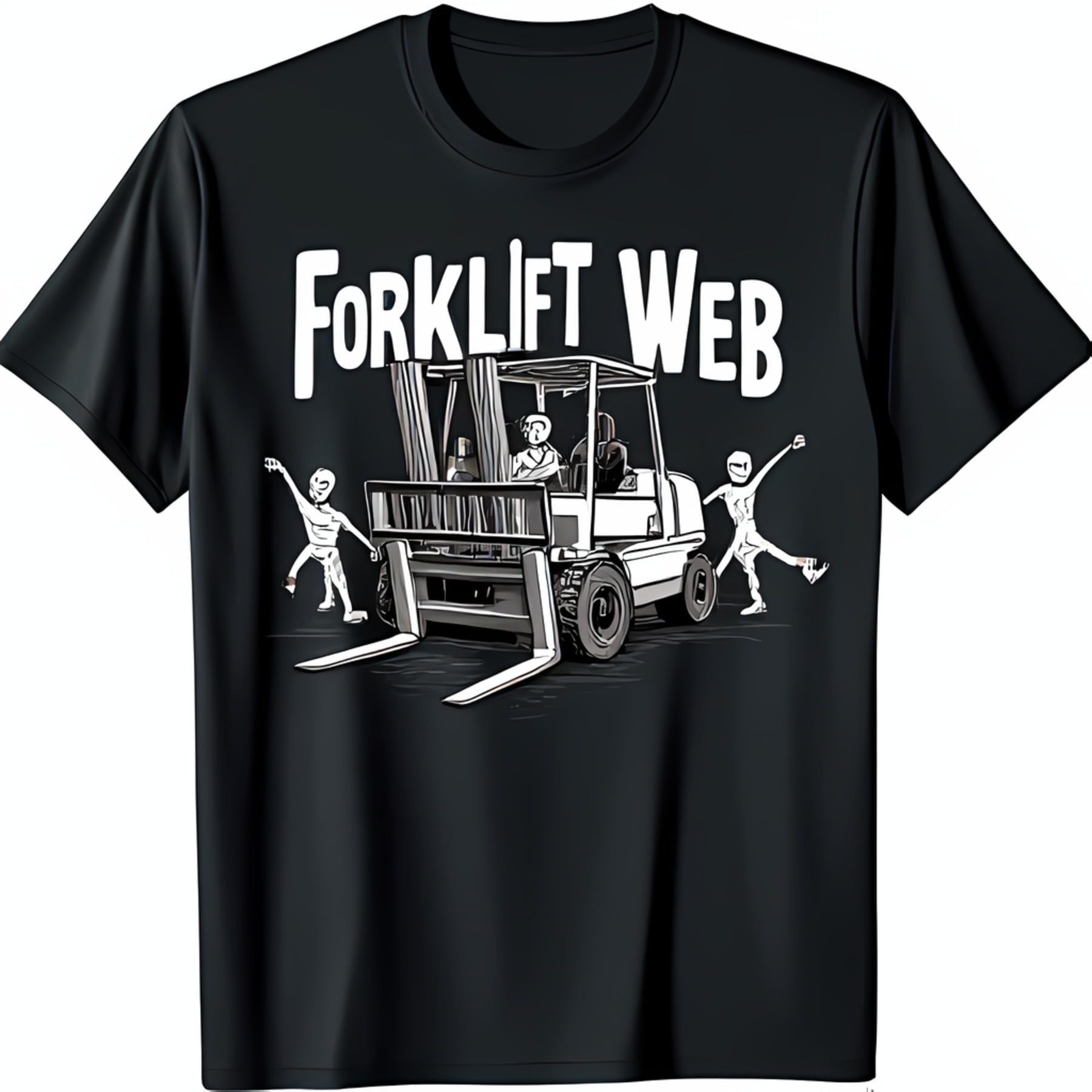 Funny Black T-Shirt with Forklift Design and Stick Figures Forklift Web ...