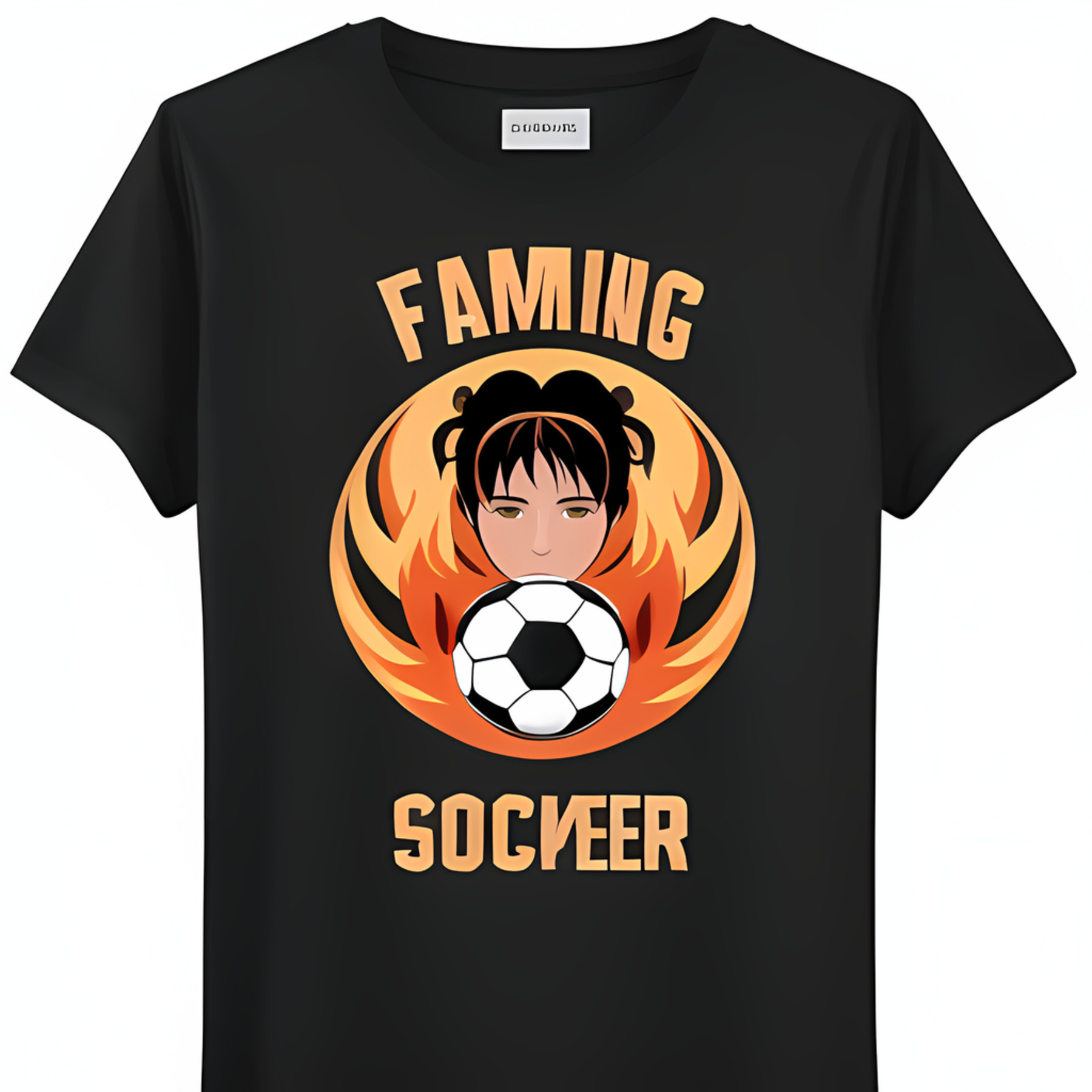 Funny Black T-Shirt with Girl s Face in Flames Holding Soccer Ball ...