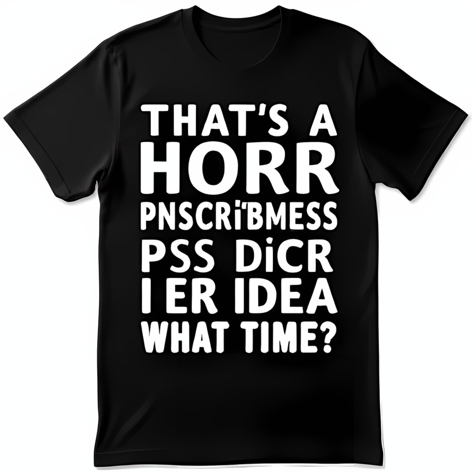 Funny Black T-Shirt with Humorous Graphic: 'That's a Horr Pnscri'bness ...