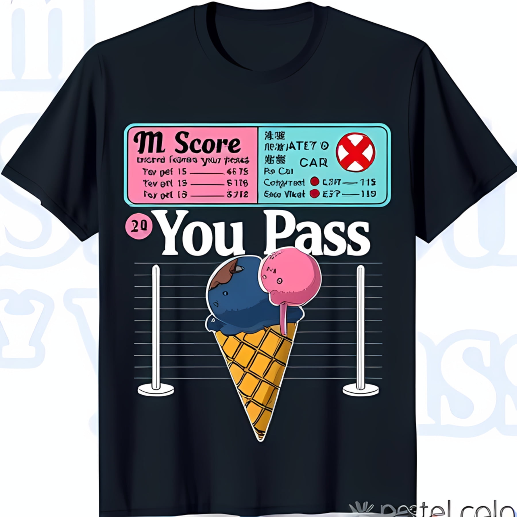 Funny Black T-Shirt with Old School Test Scorecard & Ice Cream Graphic ...
