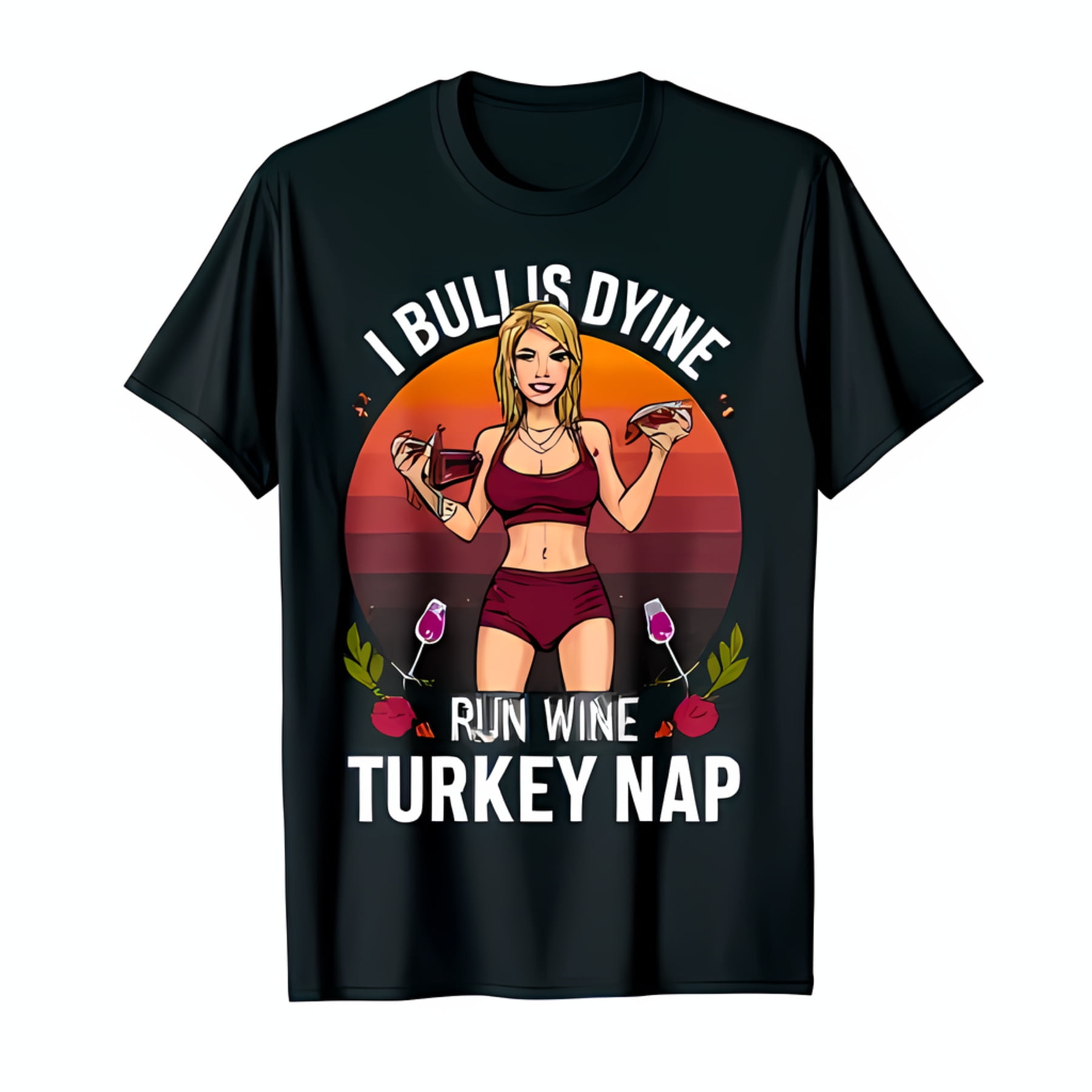 Funny Black T-Shirt with Woman in Bra & Graphic 'I IS DYING' & 'RUN ...