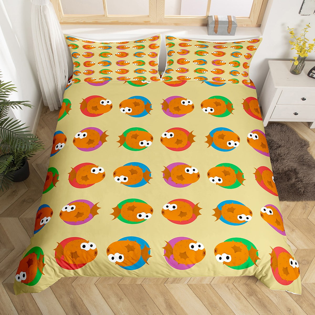 Funny Blowfishes Comforter Cover Queen Size Cute Cartoon Sea Animal ...