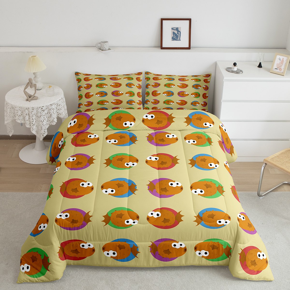 Funny Blowfishes Comforter Set Twin Size Cute Cartoon Sea Animal ...