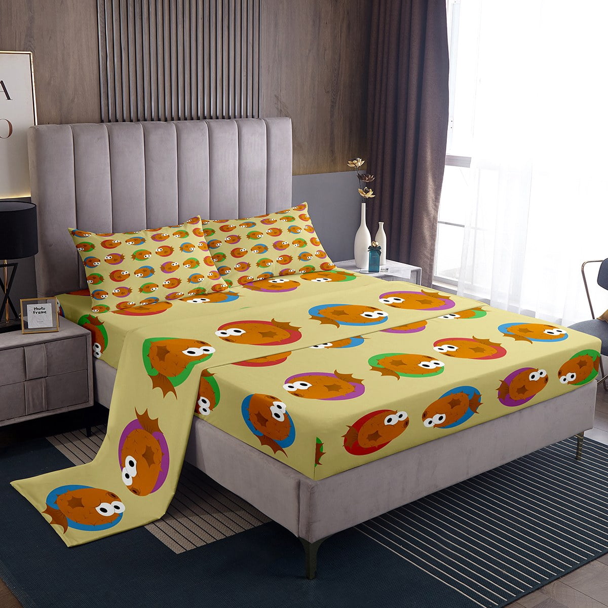 Funny Blowfishes Sheets Queen Size Cute Cartoon Sea Animal Bed Sheets ...