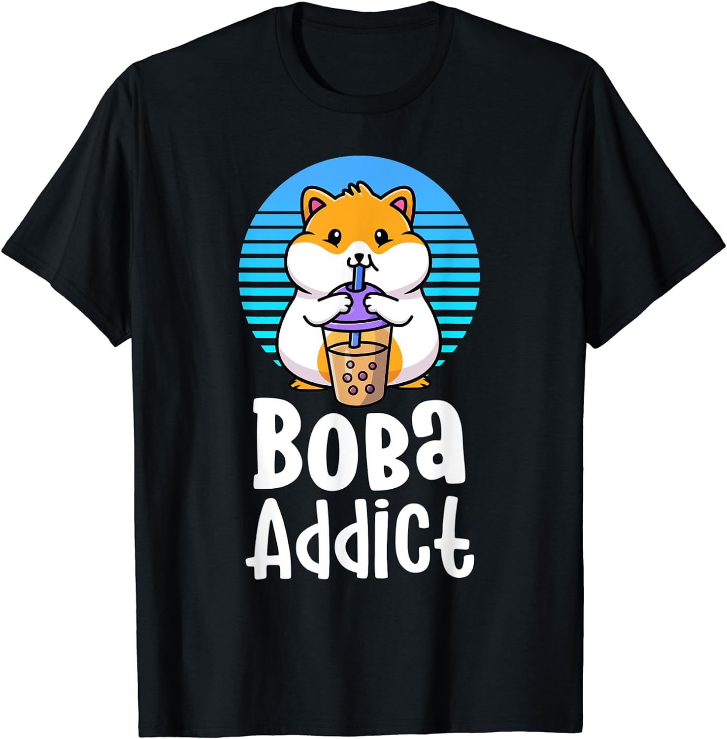 Funny Boba Addict Retro Bubble Tea Shirt Kawaii Hamster T-Shirt ...